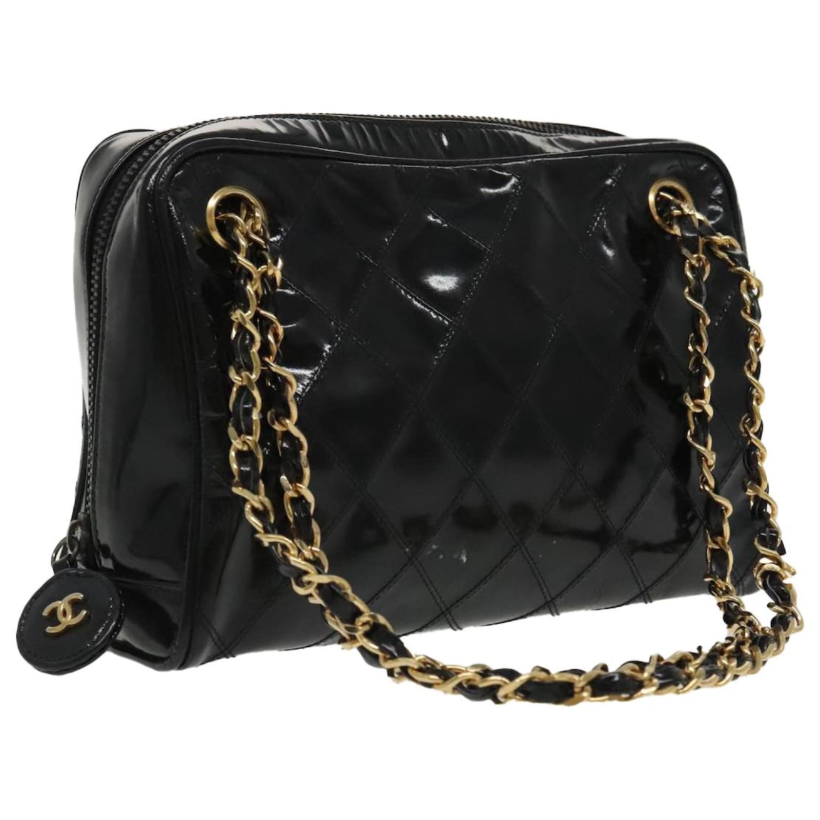 CHANEL Wild stitch Chain Shoulder Bag Patent leather Black CC Auth ...