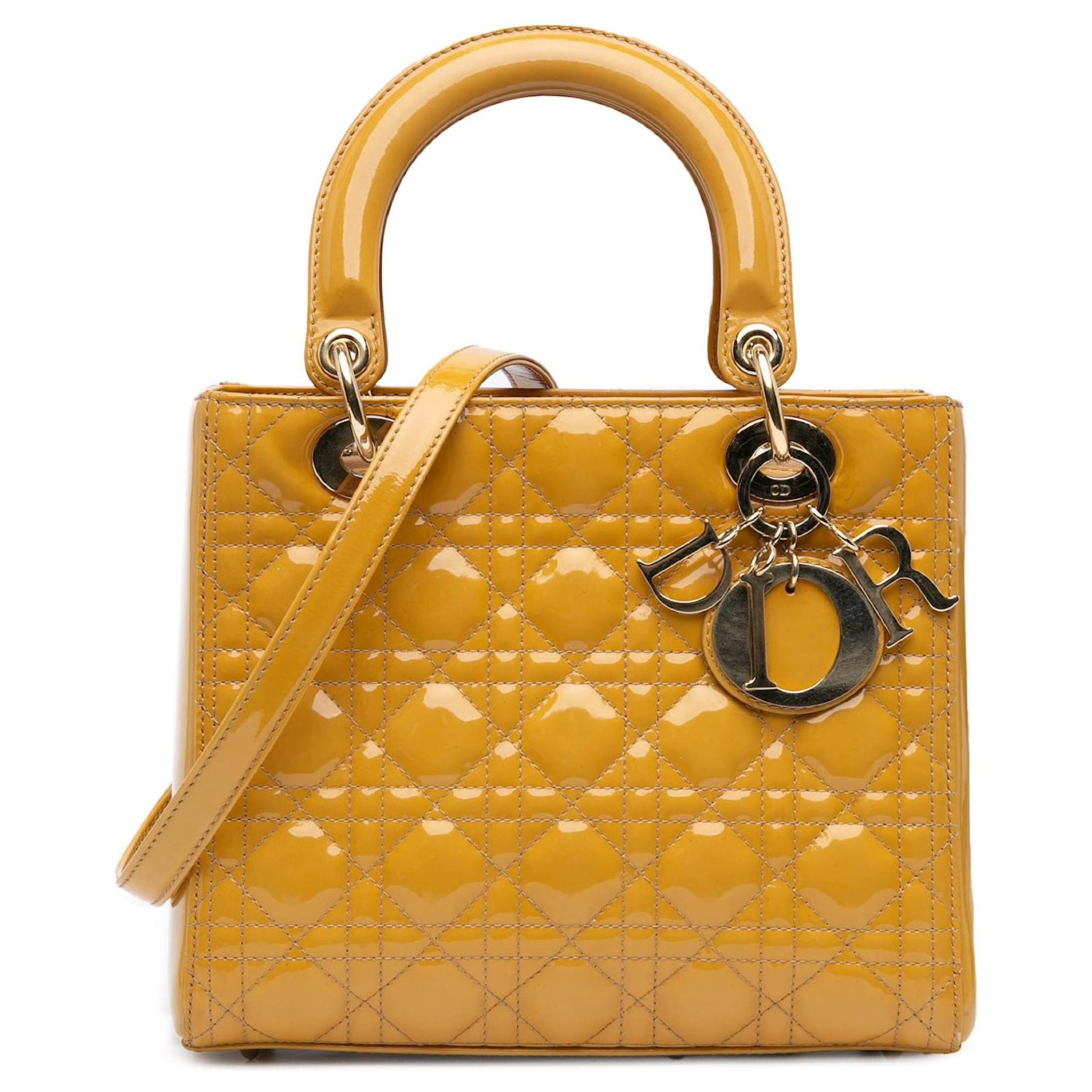 Yellow Dior Medium Patent Cannage Lady Dior Satchel Leather ref.1786036 ...