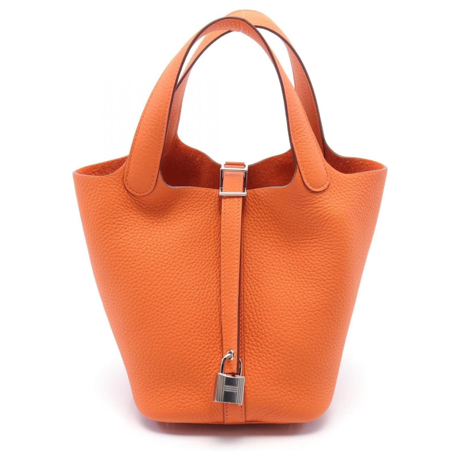 Hermès Hermes Picotin Lock PM Handbag Orange Leather ref.1787806 - Joli ...