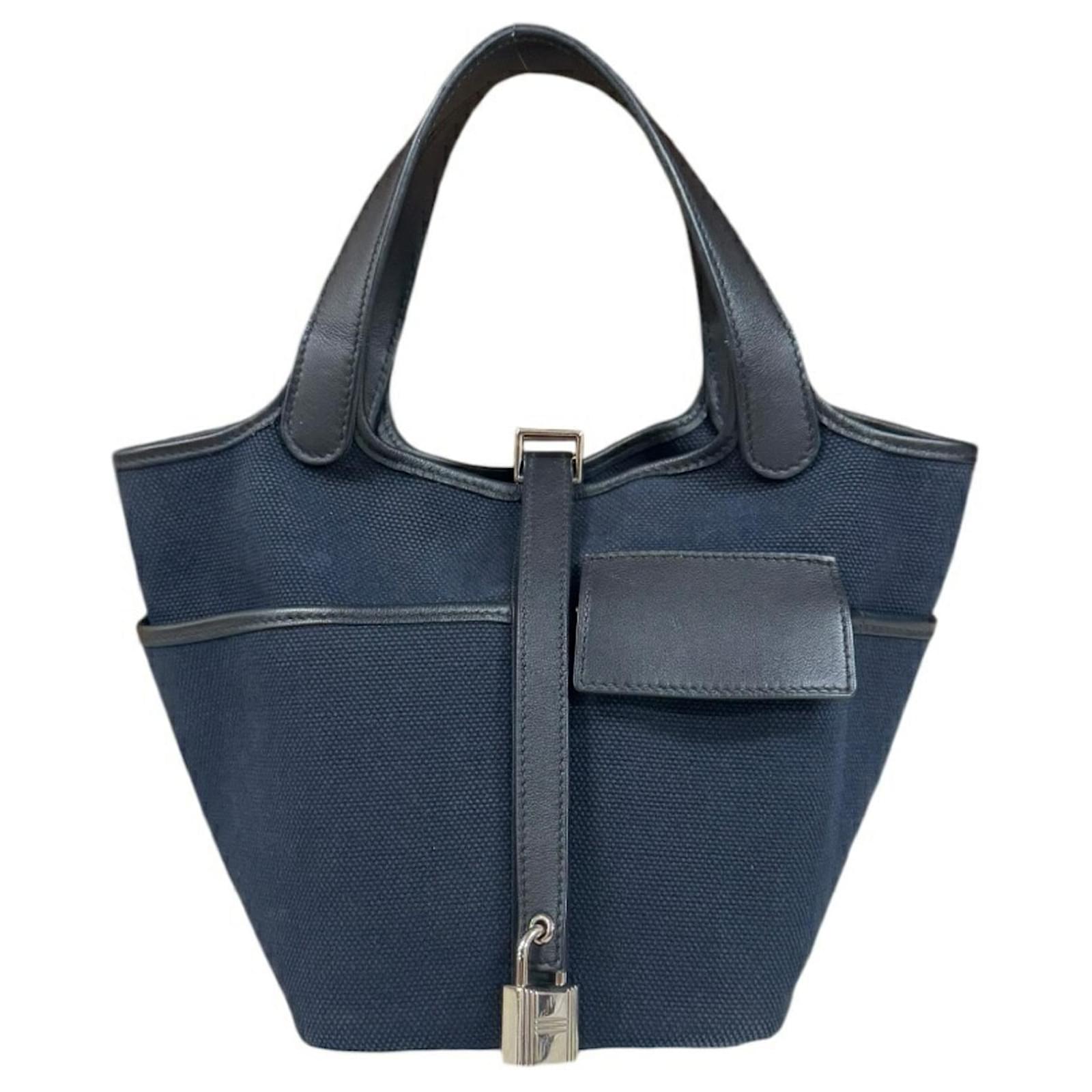 Hermès Hermes Picotin Lock PM Cargo Pocket Handbag Black Blue Leather ...