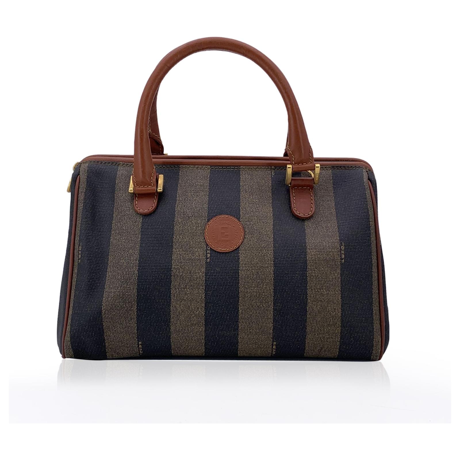Fendi Vintage Pequin Striped Canvas Mini Boston Bag with Stripes Brown ...
