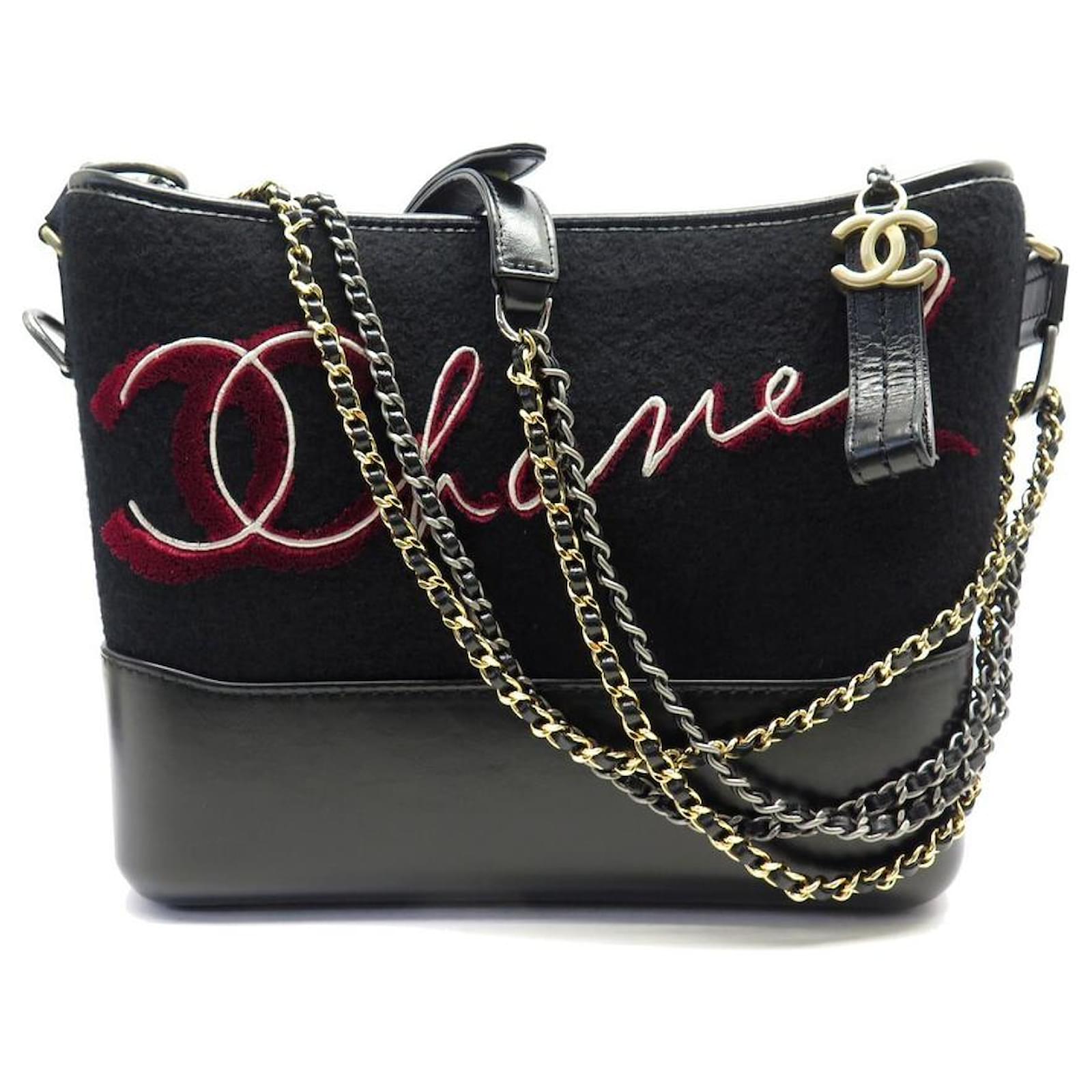 NEW CHANEL GABRIELLE HAND BAG PARIS HAMBURG FELT & LEATHER Black ref ...