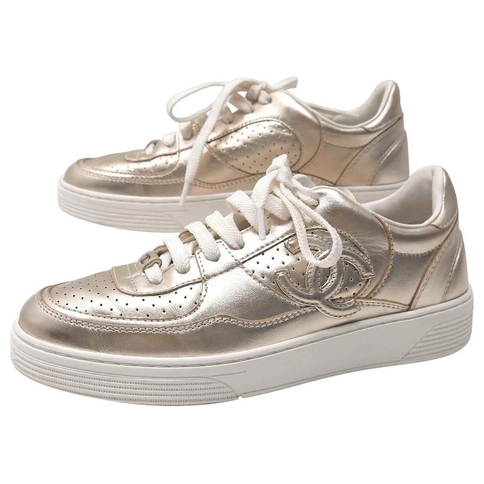 NINE CHANEL SHOES LOGO CC G45079 GOLDEN LEATHER SNEAKERS NINE CHANEL SHOES LOGO CC G45079 GOLDEN LEATHER SNEAKERS