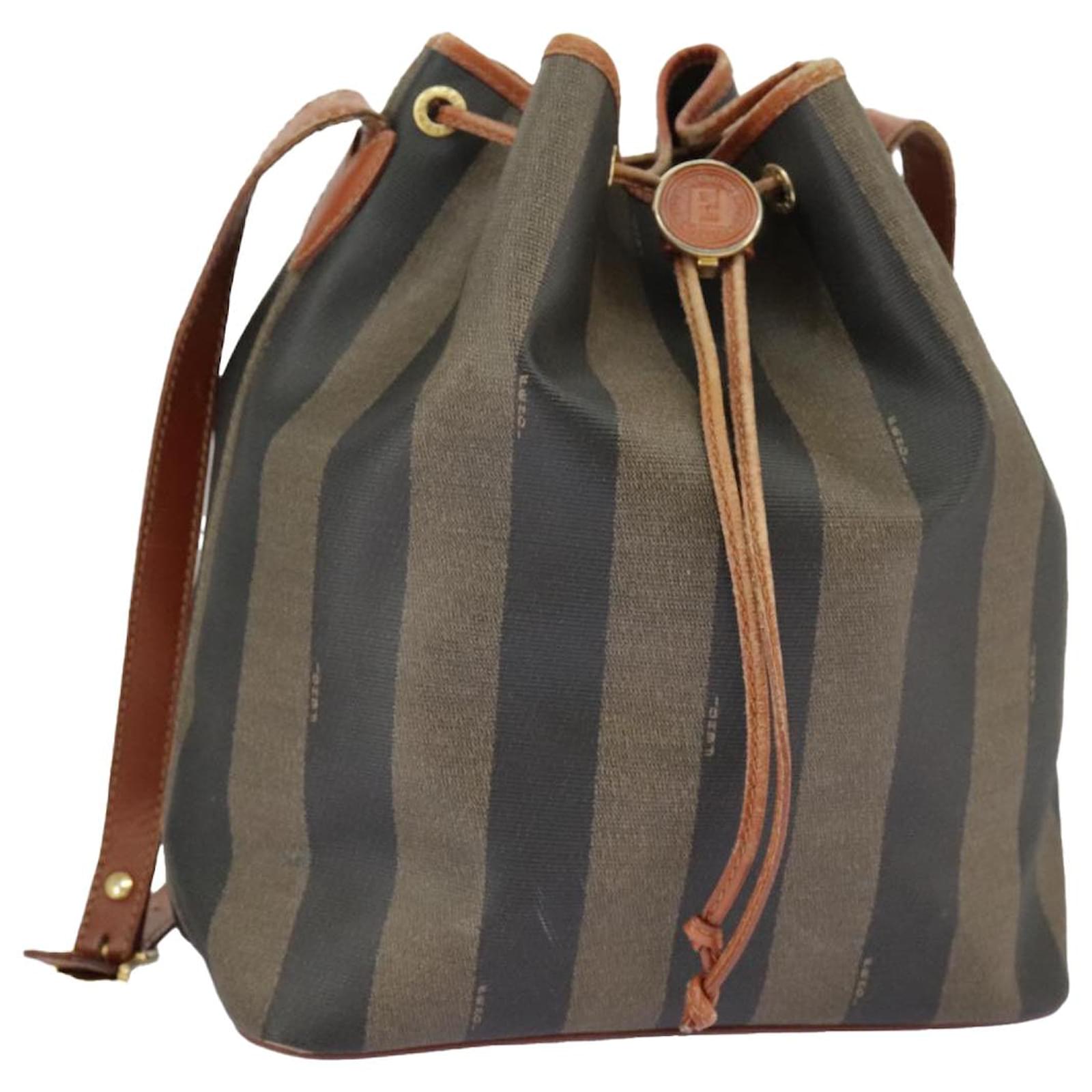 Pequin FENDI Pecan Canvas Shoulder Bag Brown Black Auth ar12875 Cloth ...