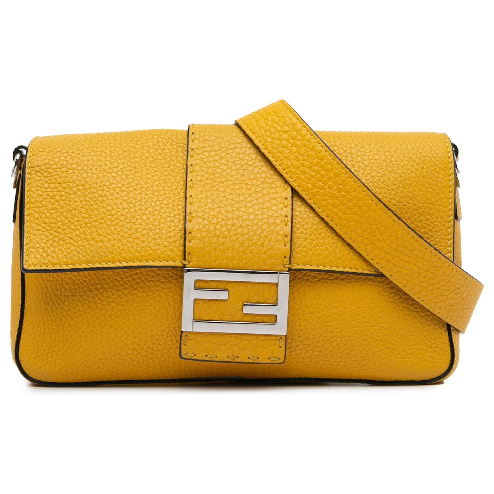Yellow Fendi Selleria Calfskin Convertible Baguette Crossbody Leather ...