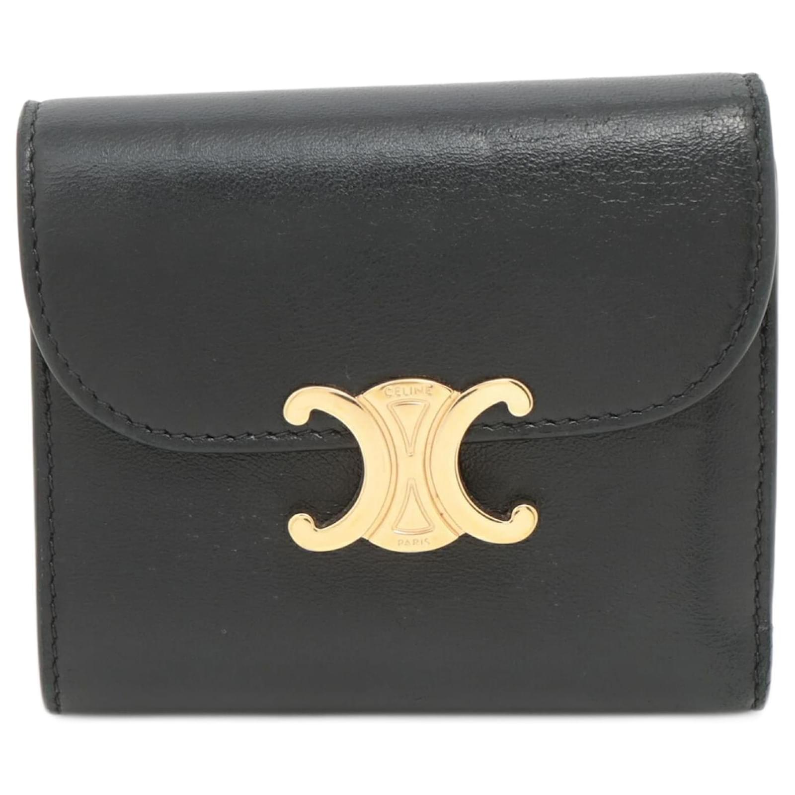 Céline Celine Triomphe Small Flap Wallet Black Leather ref.1824809 ...
