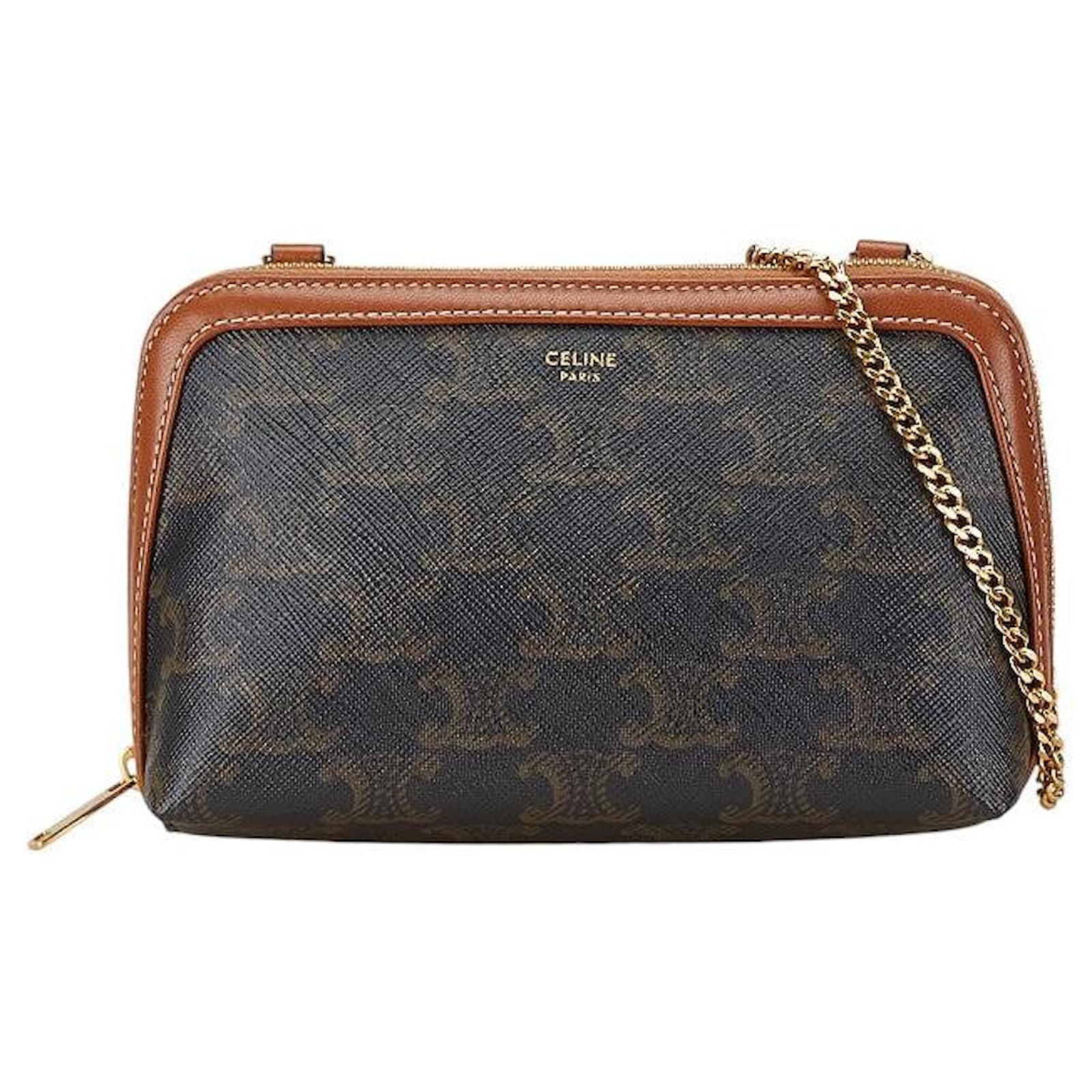 Céline Celine Triomphe Chain Shoulder Bag Black PVC Leather Cloth ref ...