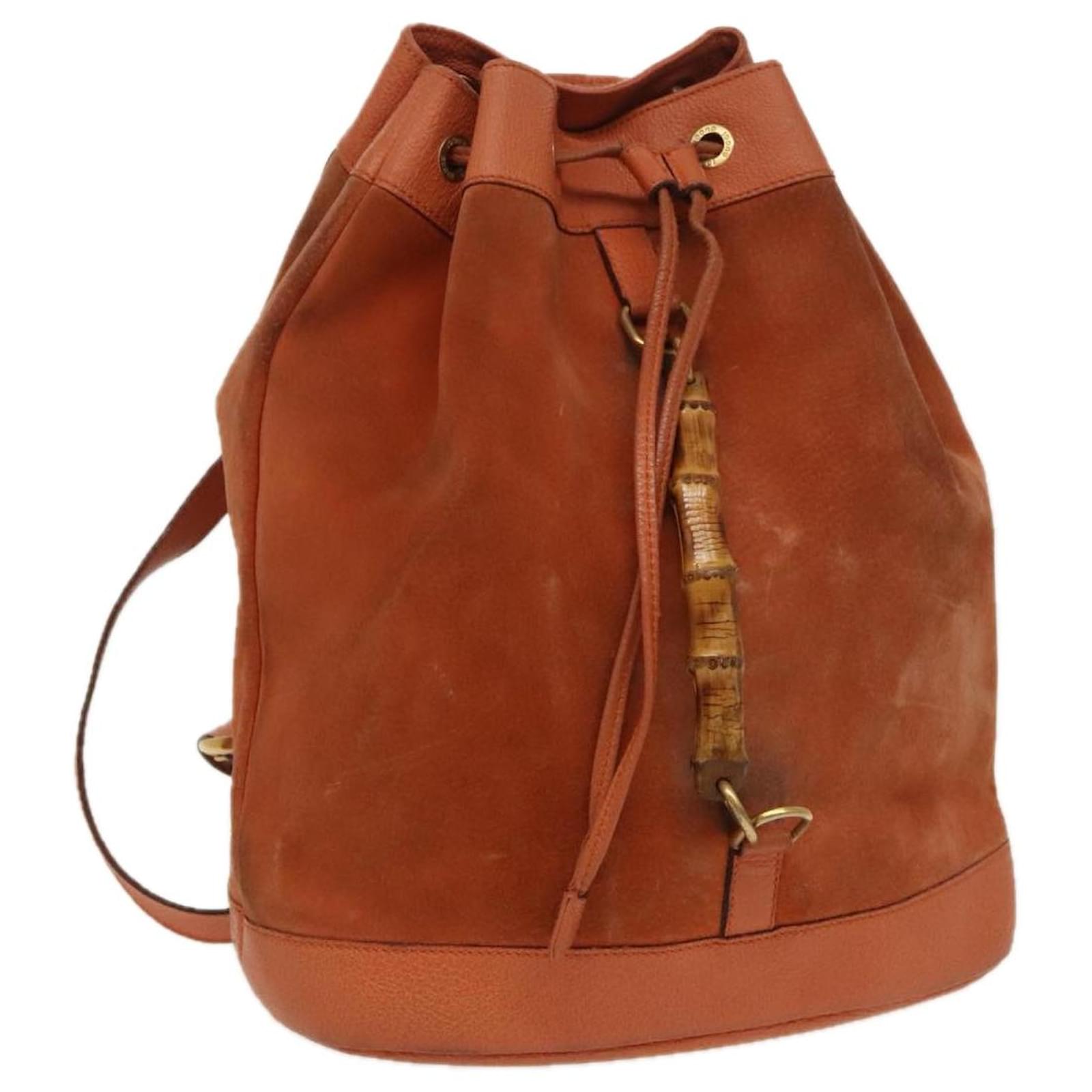 GUCCI Bamboo Backpack Suede Leather Orange Auth ar12817 ref.1830194 ...