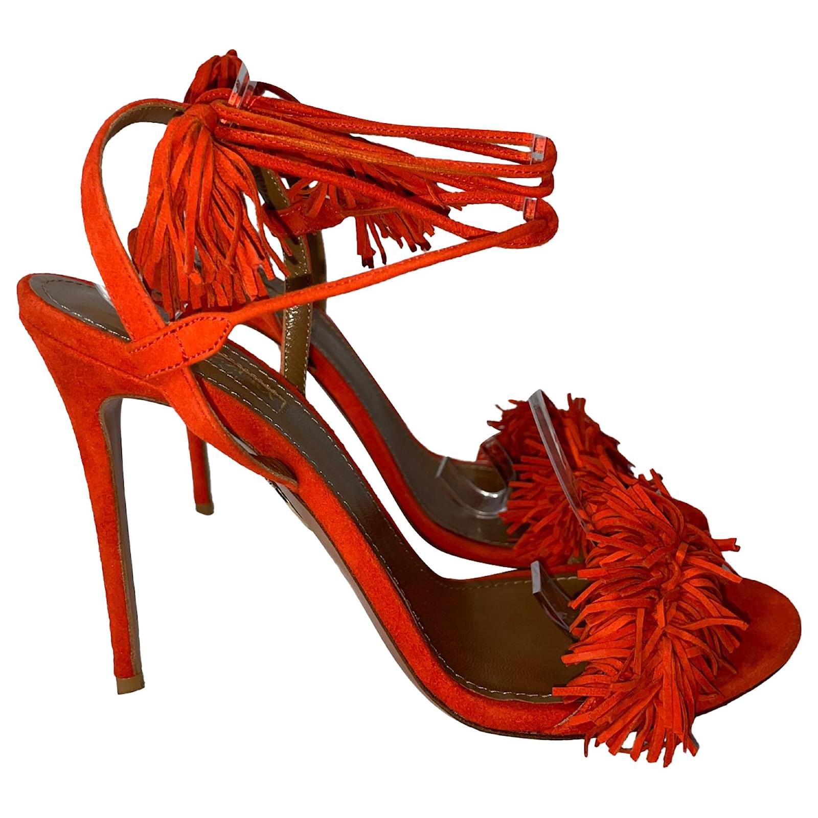 Aquazzura Wild Thing 105 Sandals in Orange Suede ref.1830940 - Joli Closet