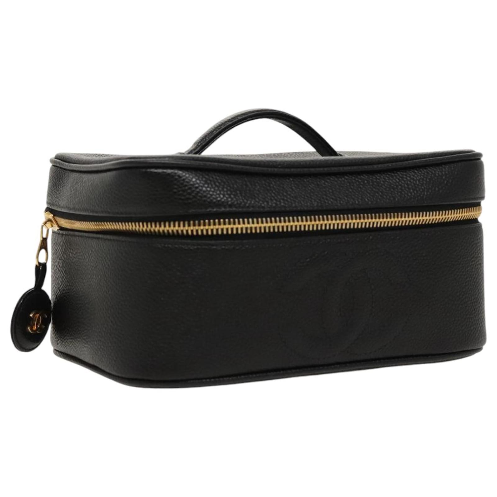CHANEL Vanity COCO Mark Pouch Caviar Skin Black Gold CC Auth fm4039 ...