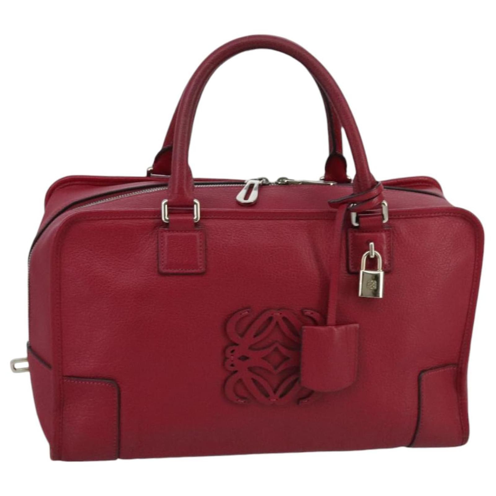 LOEWE Anagram Amazona 36 Hand Bag Leather Red Silver Auth am7195 ...