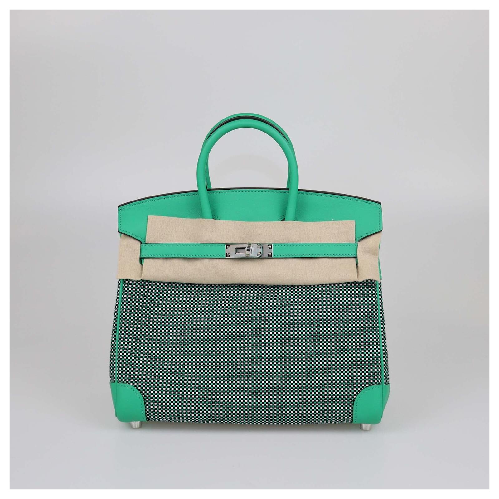 Hermès Hermes Vert Comics/Craie/Noir Swift Toile Quadrille Birkin 25 ...