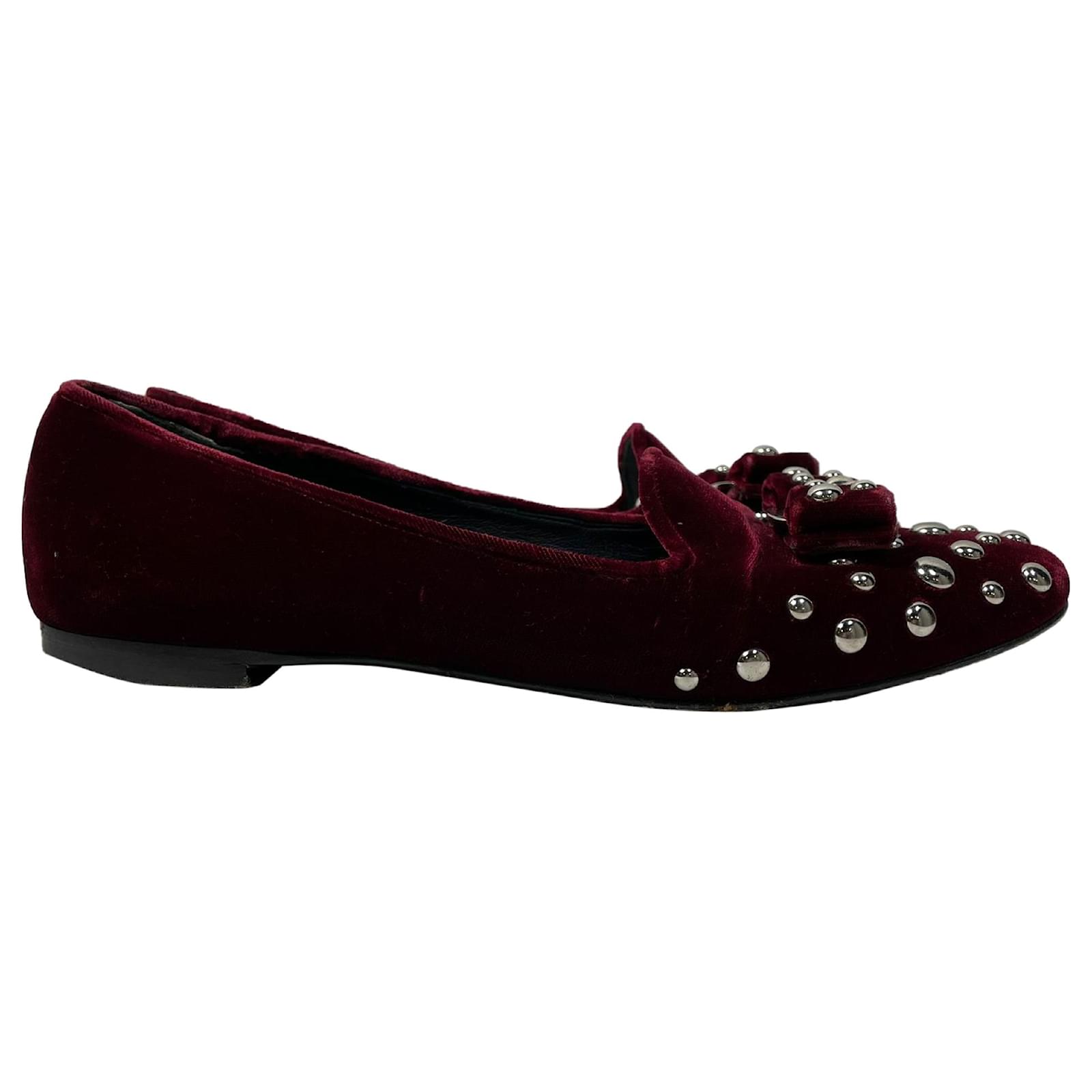 Salvatore Ferragamo Studded Bow Detail Ballet Flats in Burgundy Velvet Red Dark red ref.1834704 ...