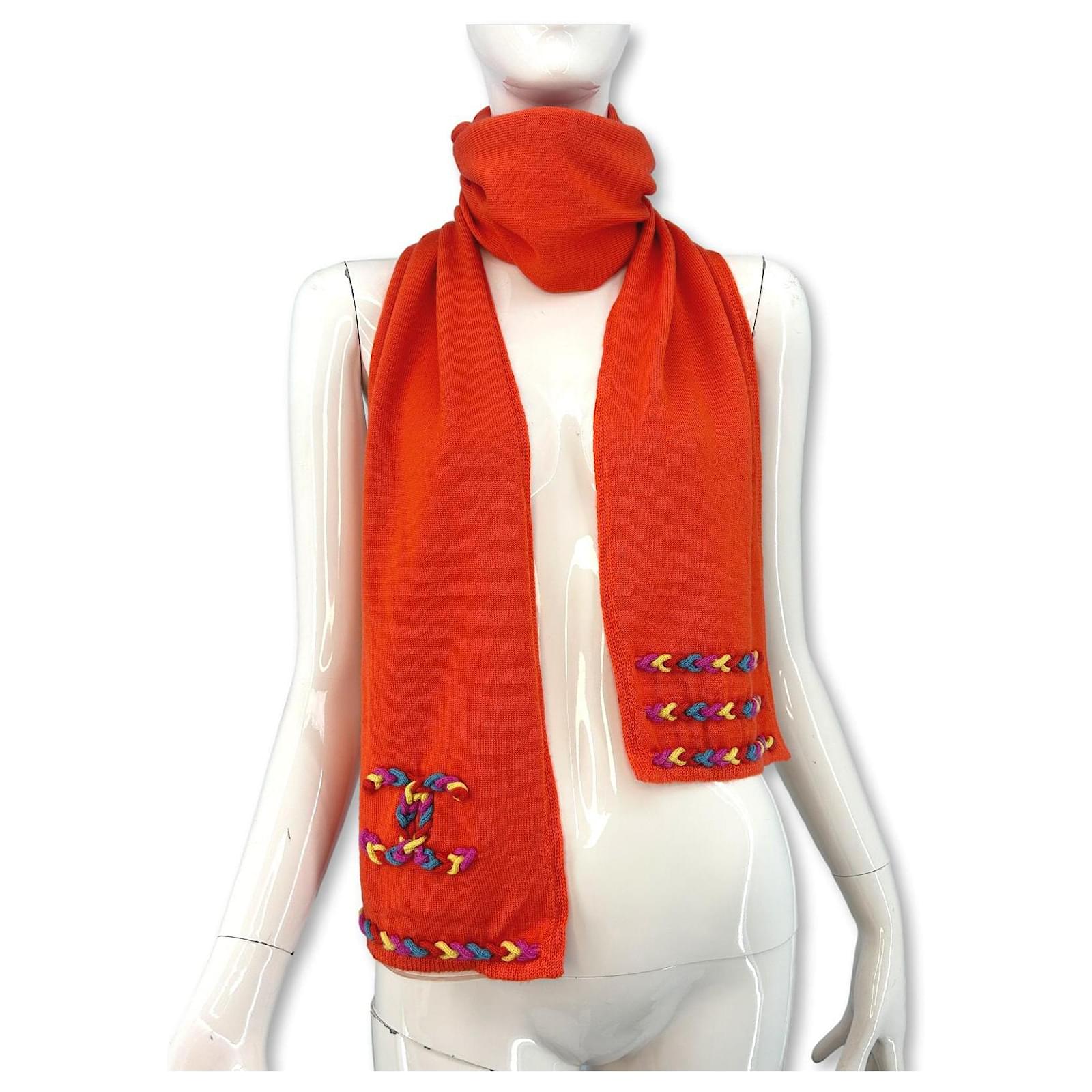 knitted coral scarf Chanel Pink Blue Multiple colors Orange Yellow Silk ...