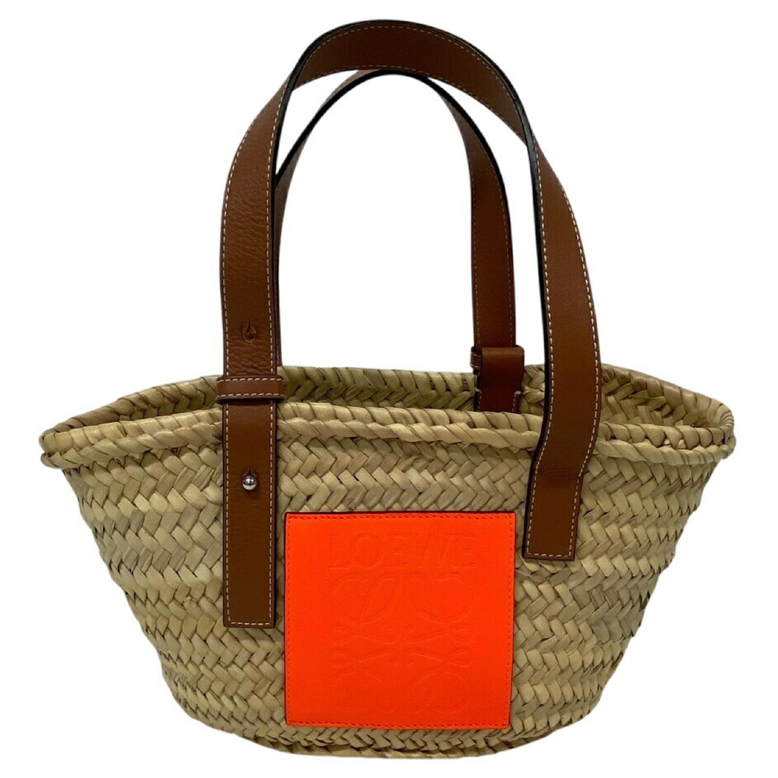 Loewe Raffia and Leather Basket Handbag Beige Orange ref.1838728 - Joli ...