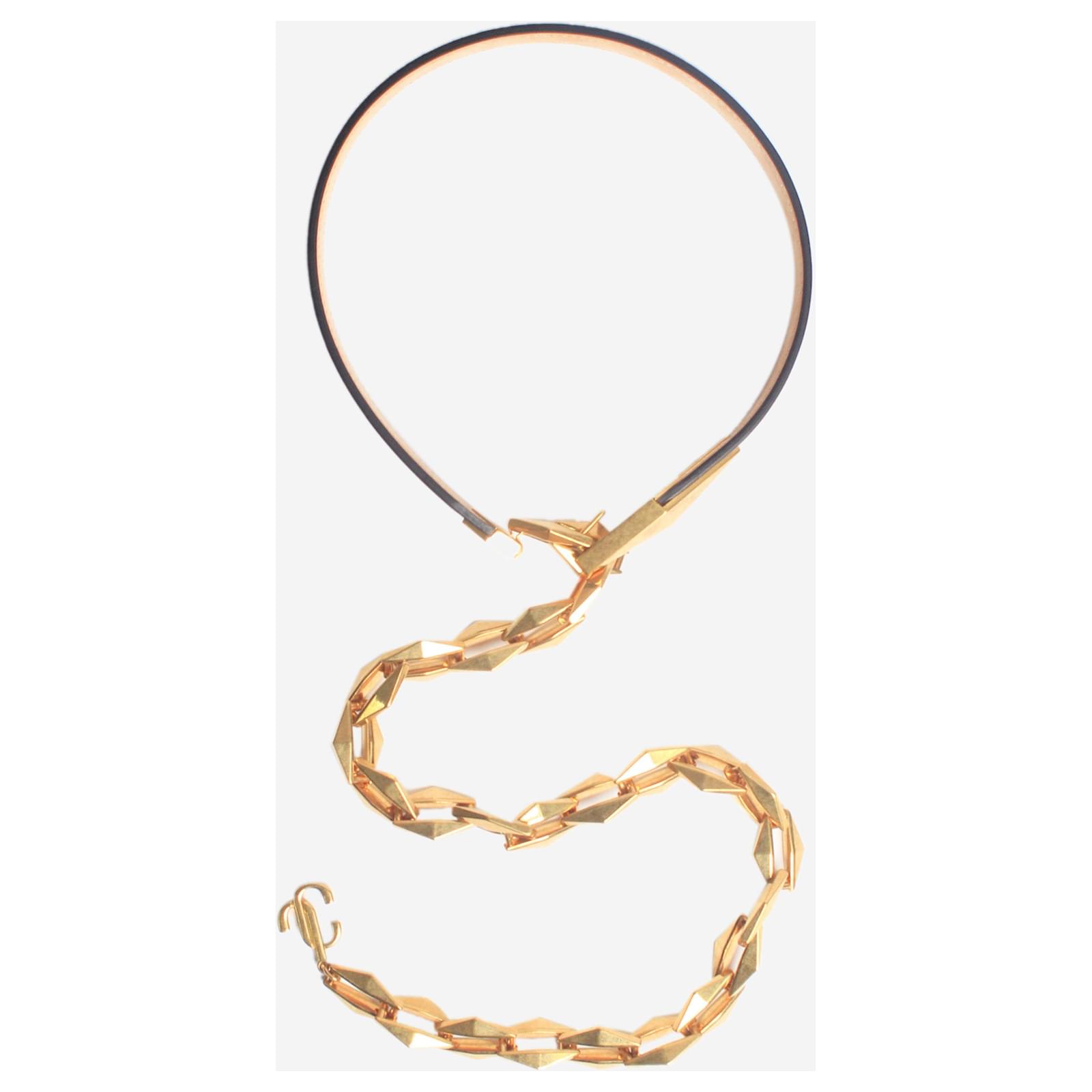 Jimmy Choo Black and gold Diamond chain belt Leather ref.1840332 - Joli ...