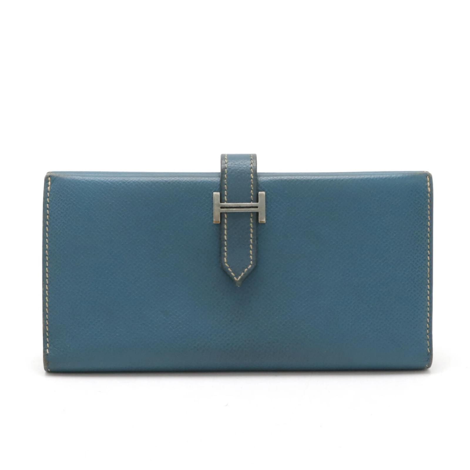 Hermès Hermes Bearn 2PLIS Dupri Tri-fold Long Wallet Blue Leather ref ...
