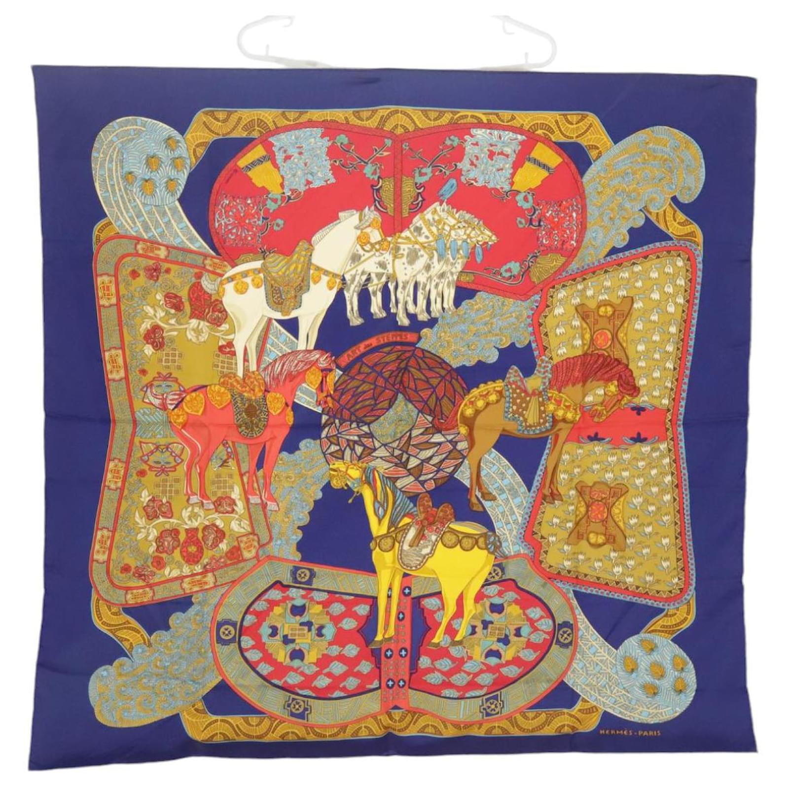 Hermès HERMES Carre 90 Scarf ""ART des STEPPES"" Silk Blue Auth ac3349 ...