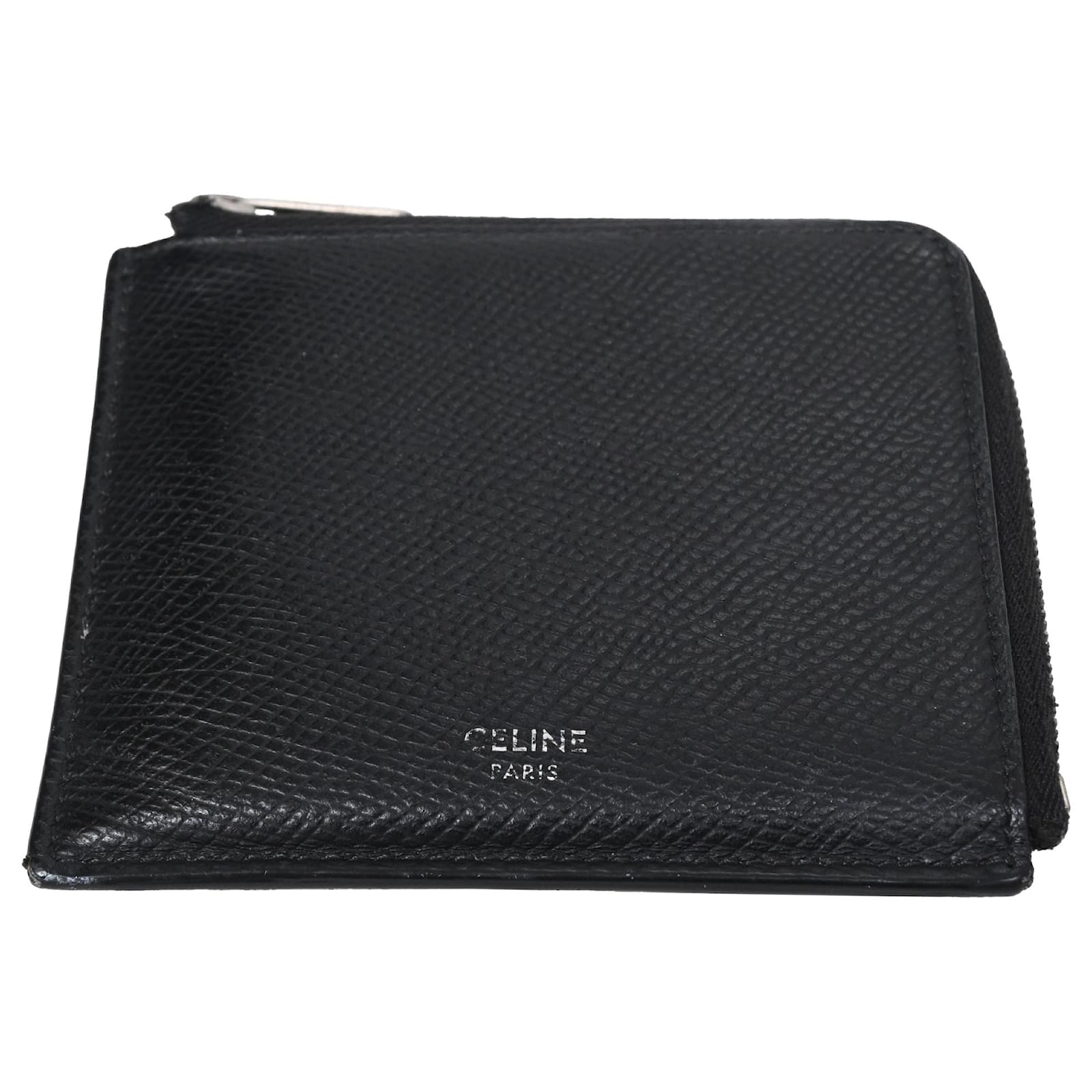 Céline Celine Grained Logo Zip Wallet in Black Leather ref.1847246 ...