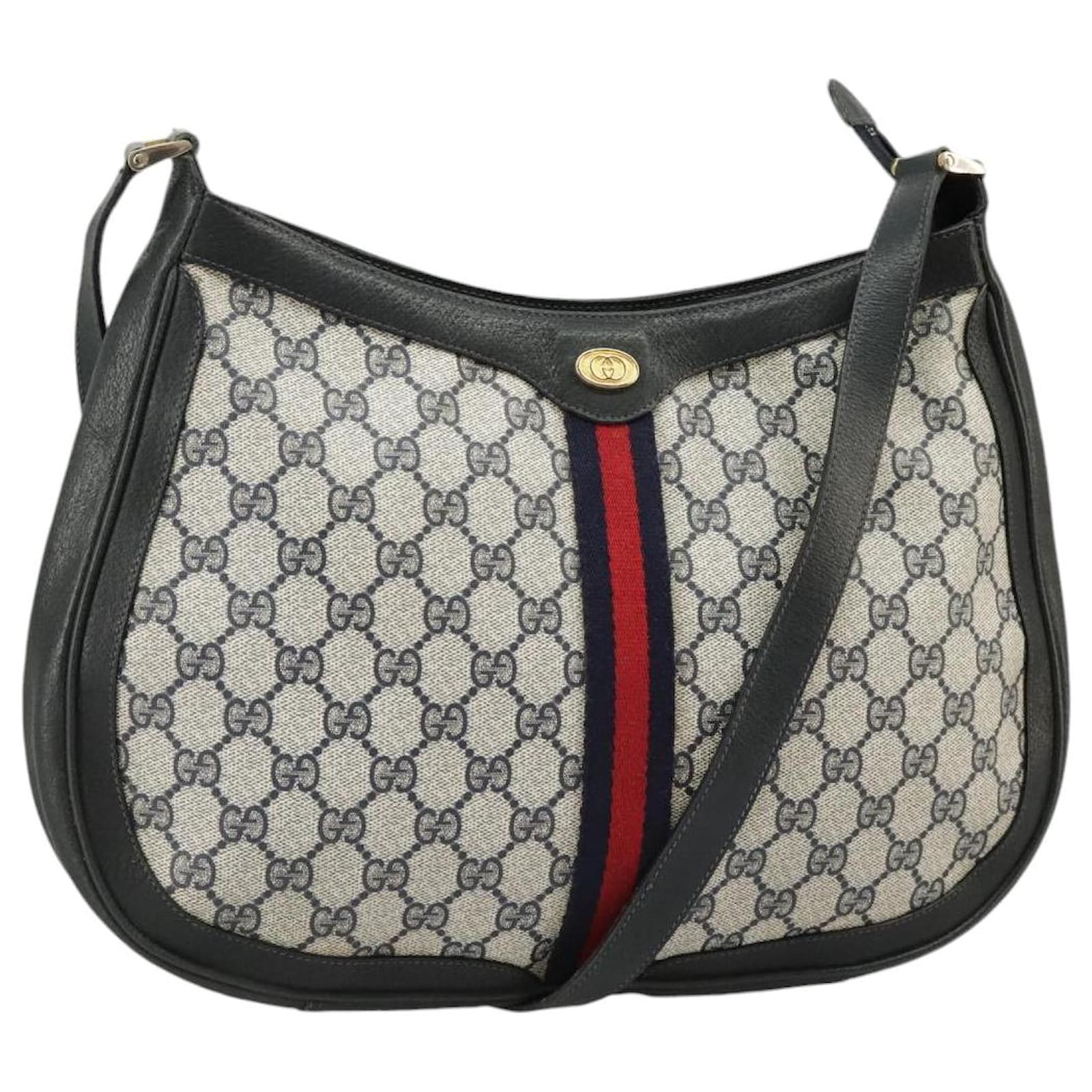 GUCCI GG Supreme Sherry Line Shoulder Bag PVC Navy Red 72 001 4467 Auth ...