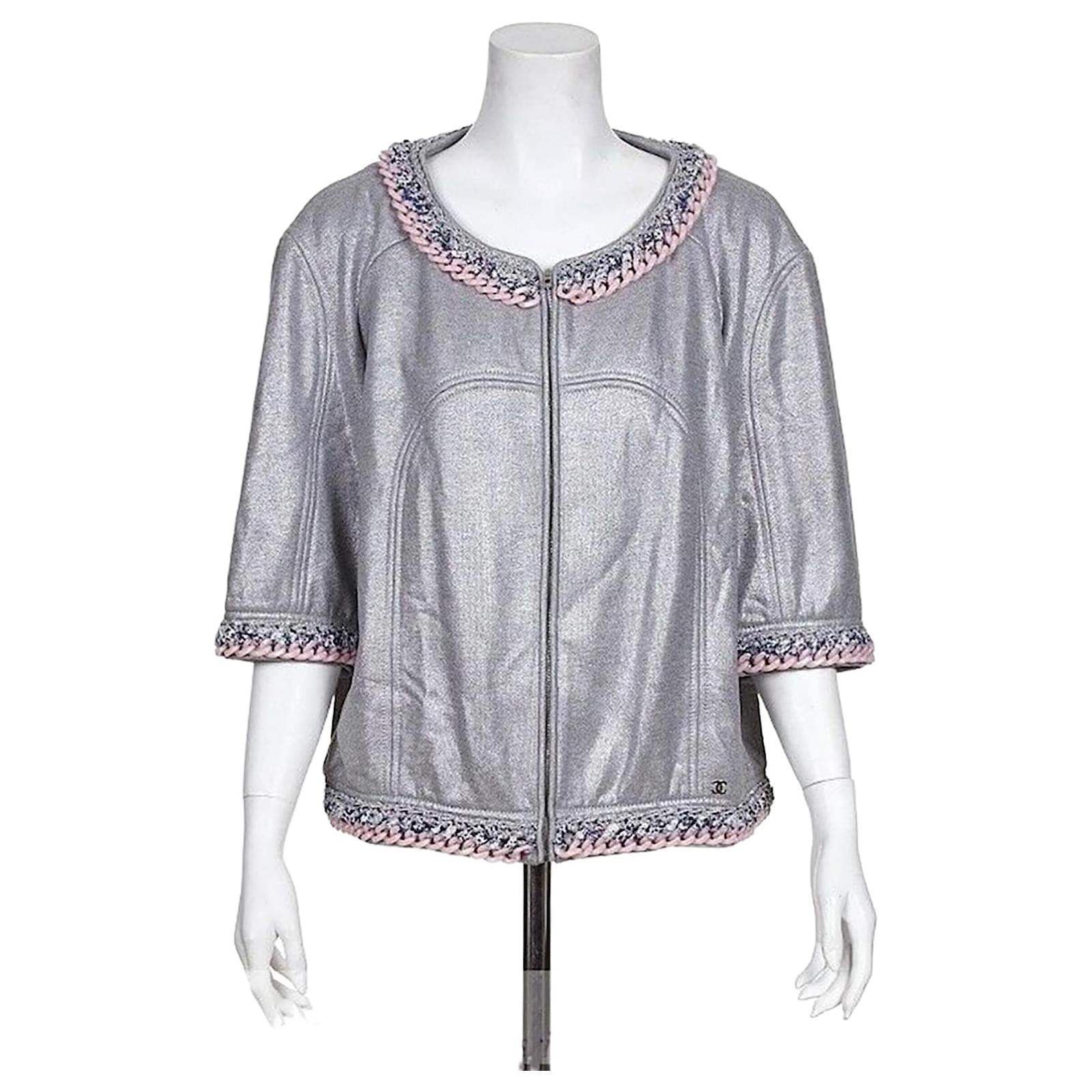 Chanel Chain Link Trim Silver Grey Jacket Cotton ref.1852169 - Joli Closet