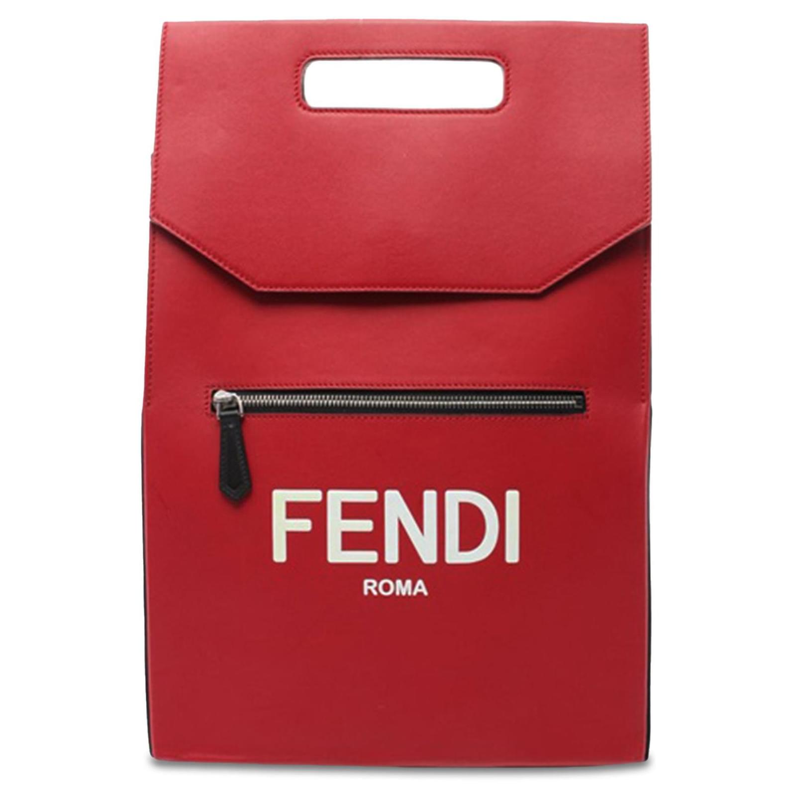 Red Fendi Leather Fendi Roma Backpack ref.1852959 - Joli Closet