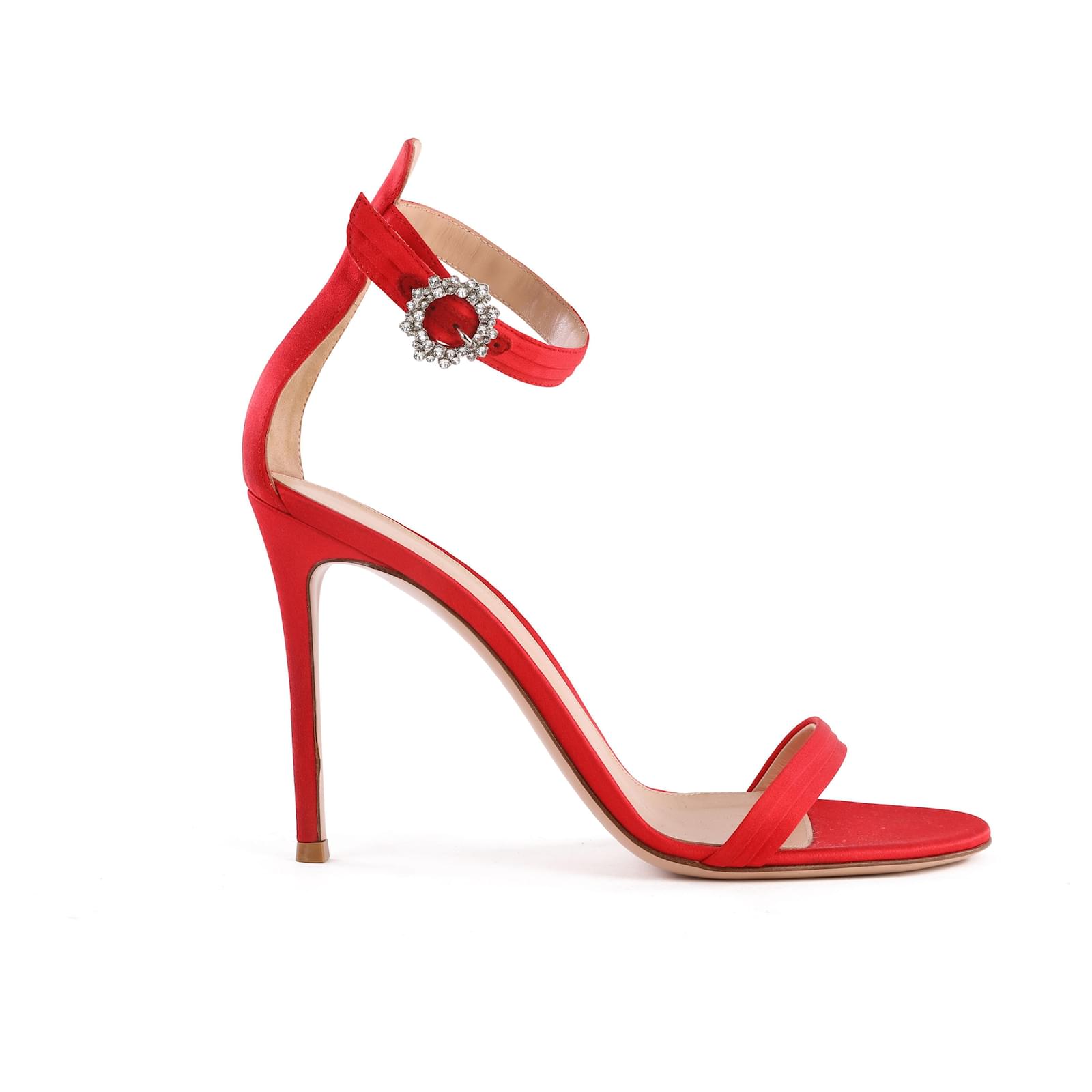 Gianvito Rossi Portofino 100 Crystal-Embellished Red Satin Sandals ref ...