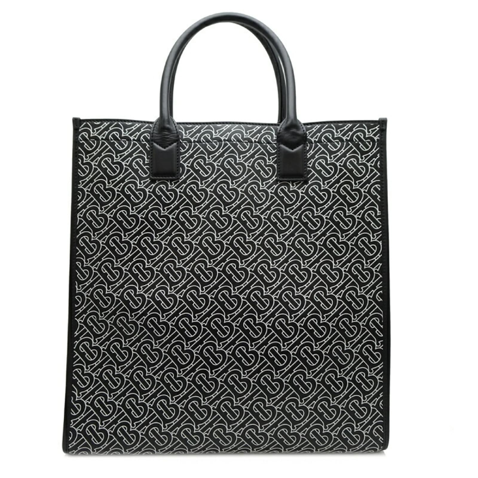 Burberry TB Monogram Tote Handbag Black White Leather ref.1856308 ...