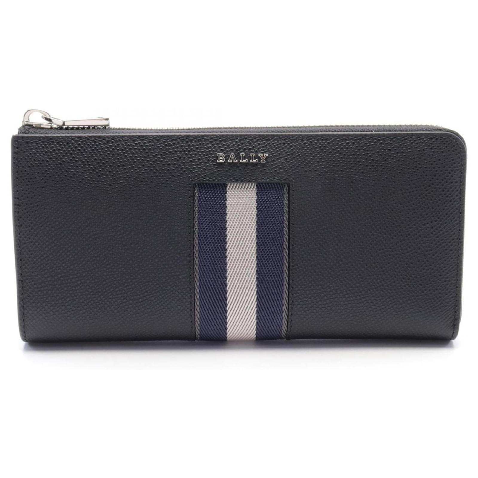 Bally Blythen L-Shaped Long Wallet Black White Navy blue Leather ref ...