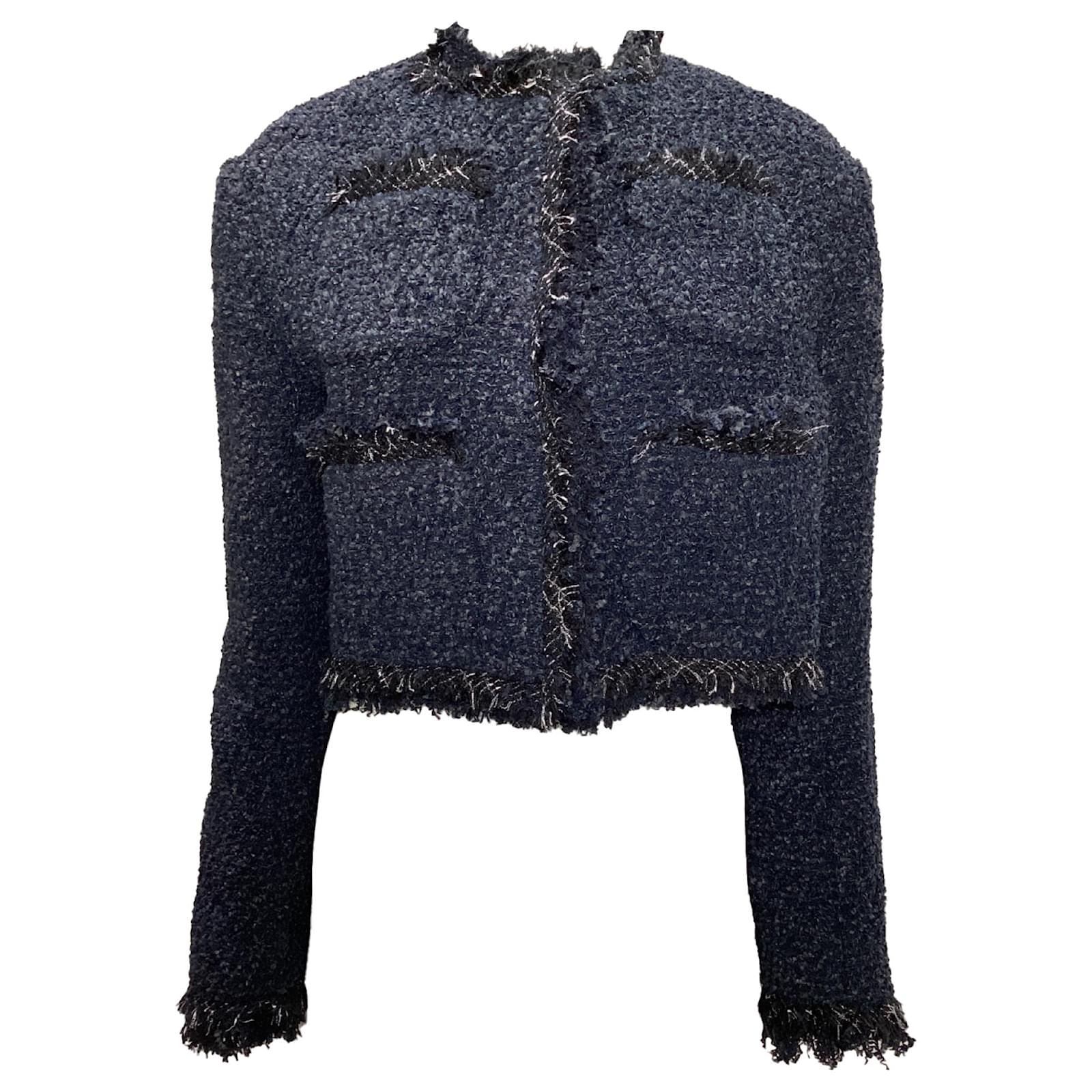 Sacai Four-Pocket Tweed Cropped Jacket in Navy Blue Nylon ref.1858663 ...