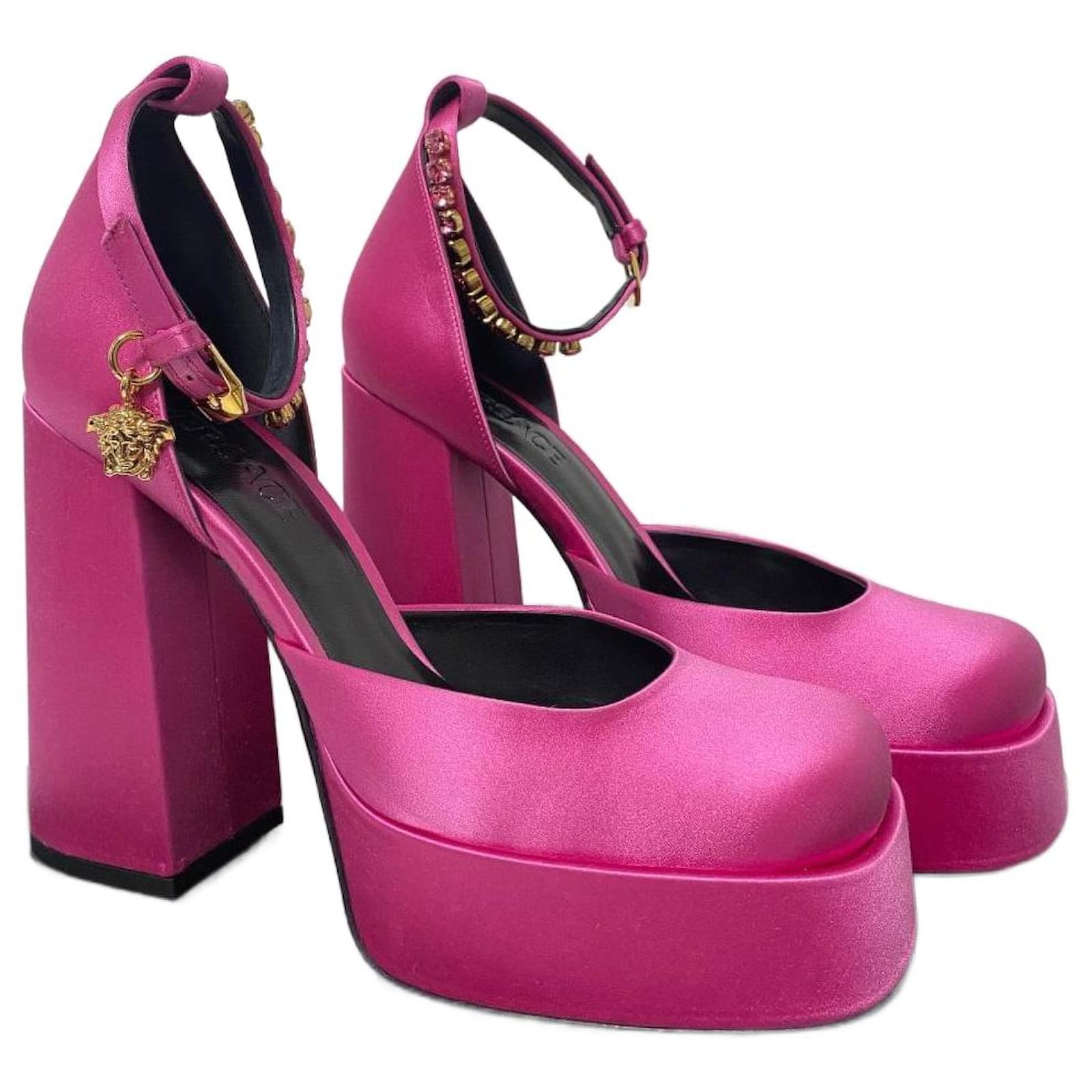 Versace Medusa Aevitas Platform Pumps Pink Fuschia Leather Silk Satin ...