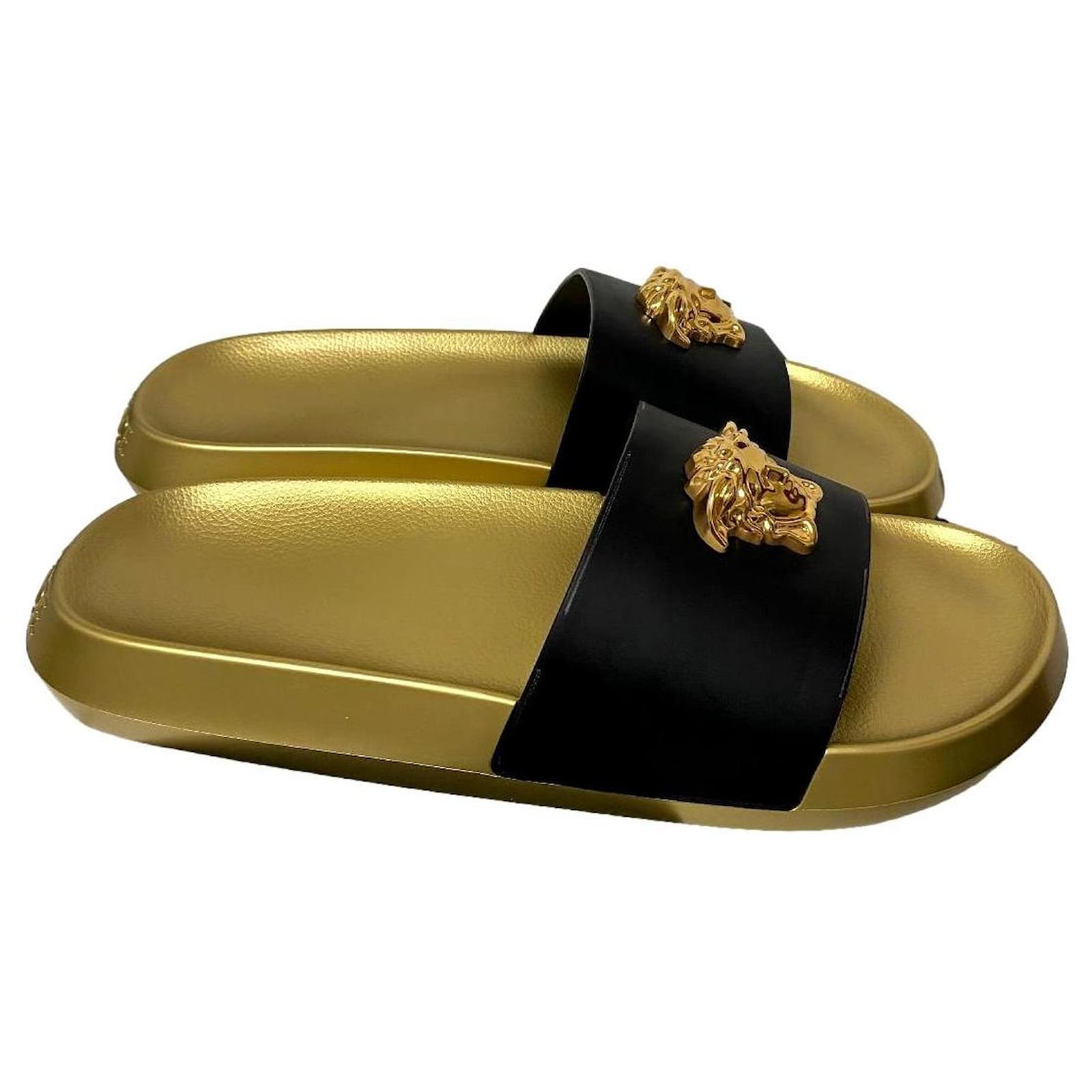 Versace Medusa Sliders Black Golden Leather Rubber ref.1858726 - Joli ...