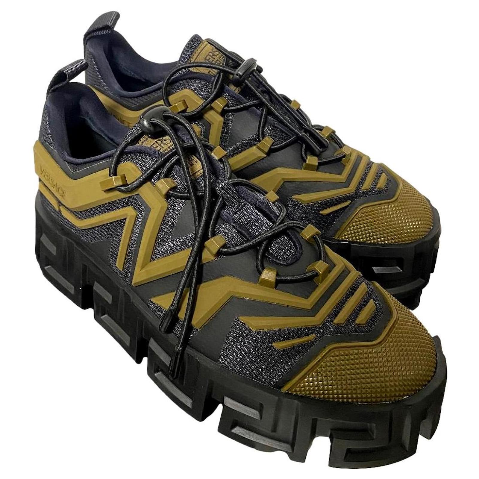 Versace Greca Labyrinth Sneakers Black Olive green Leather Polyester ...