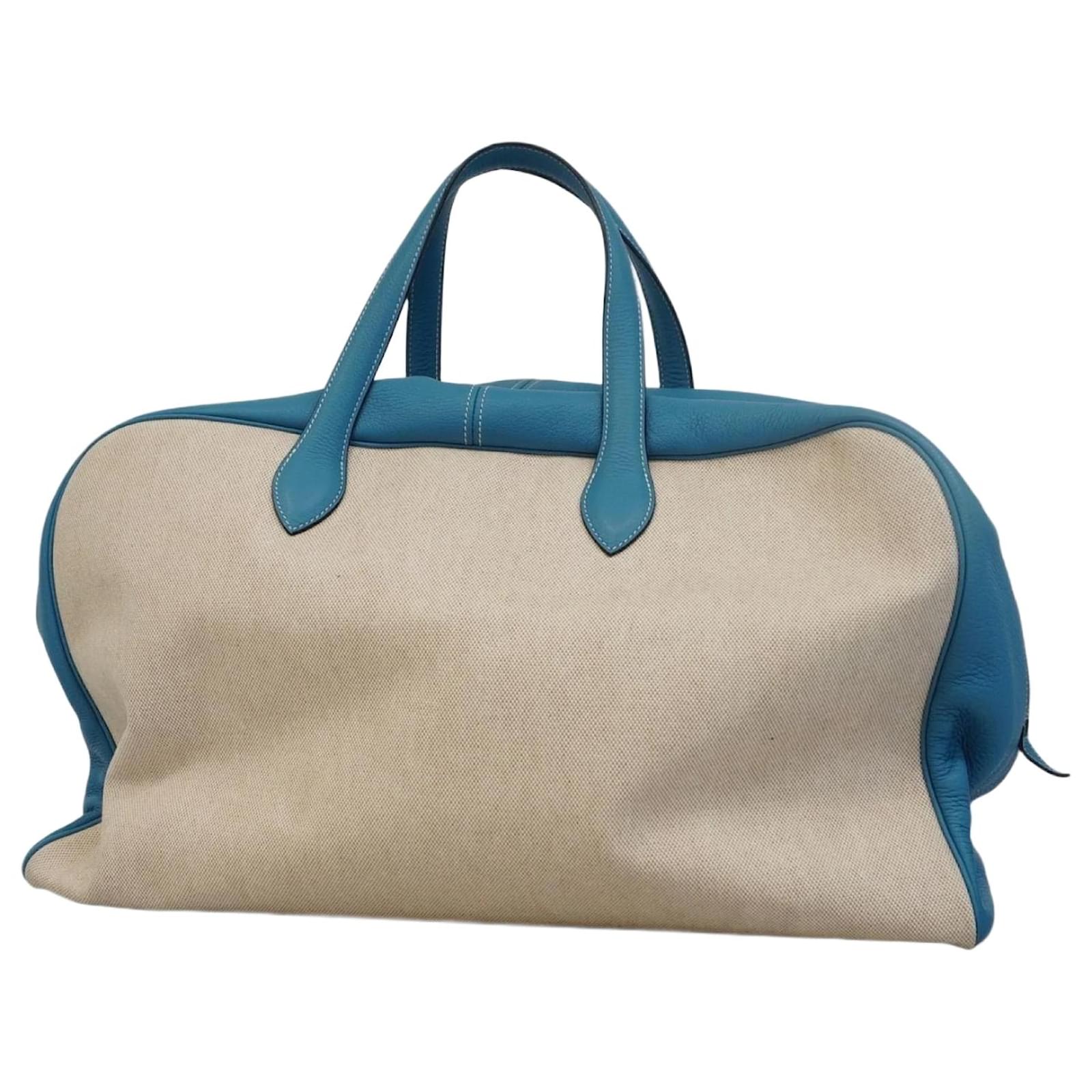 Hermès Hermes Boston Bag Victoria 50 Blue Leather Cloth ref.1860561 ...