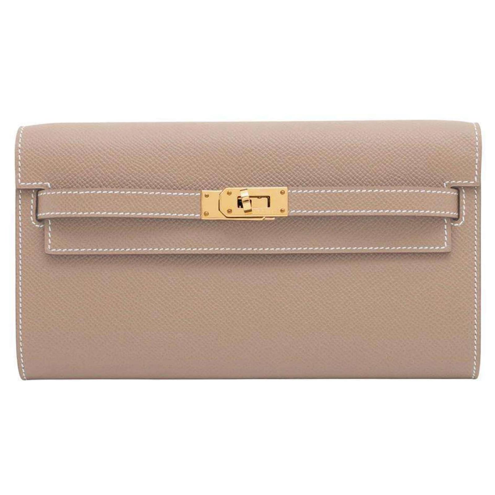 Hermès Hermes Kelly Wallet Long To-Go in Etoupe Gray Taupe Leather ref ...