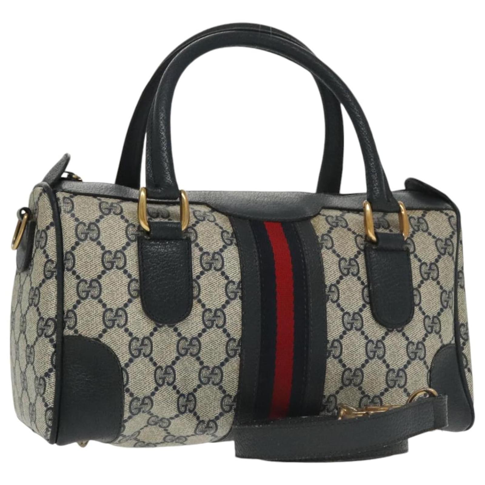 GUCCI GG Supreme Sherry Line Mini Boston Bag PVC Leather 2way Beige ...