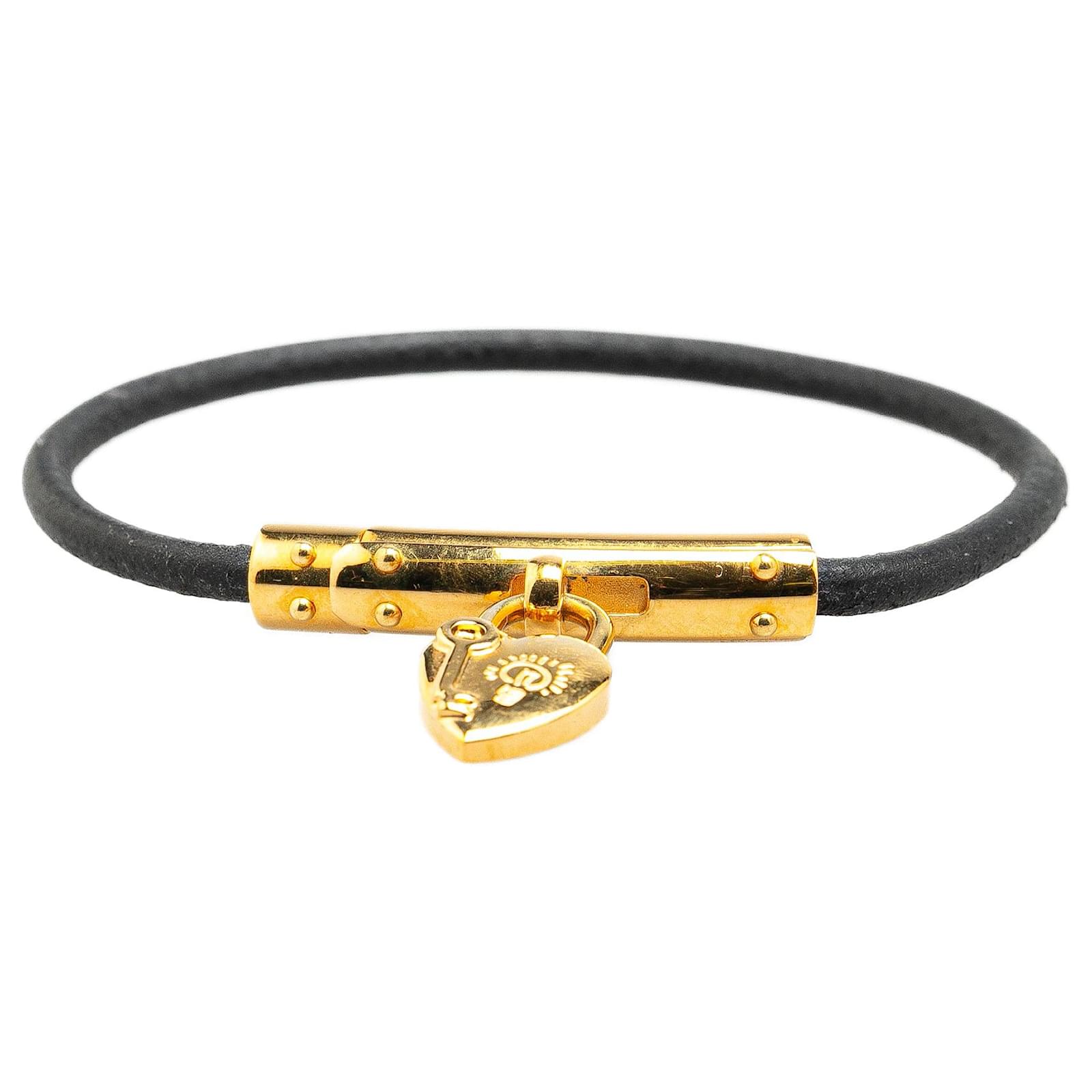 Gold Hermès Gold Plated Cadena Heart Charm Bracelet Golden Leather ref ...