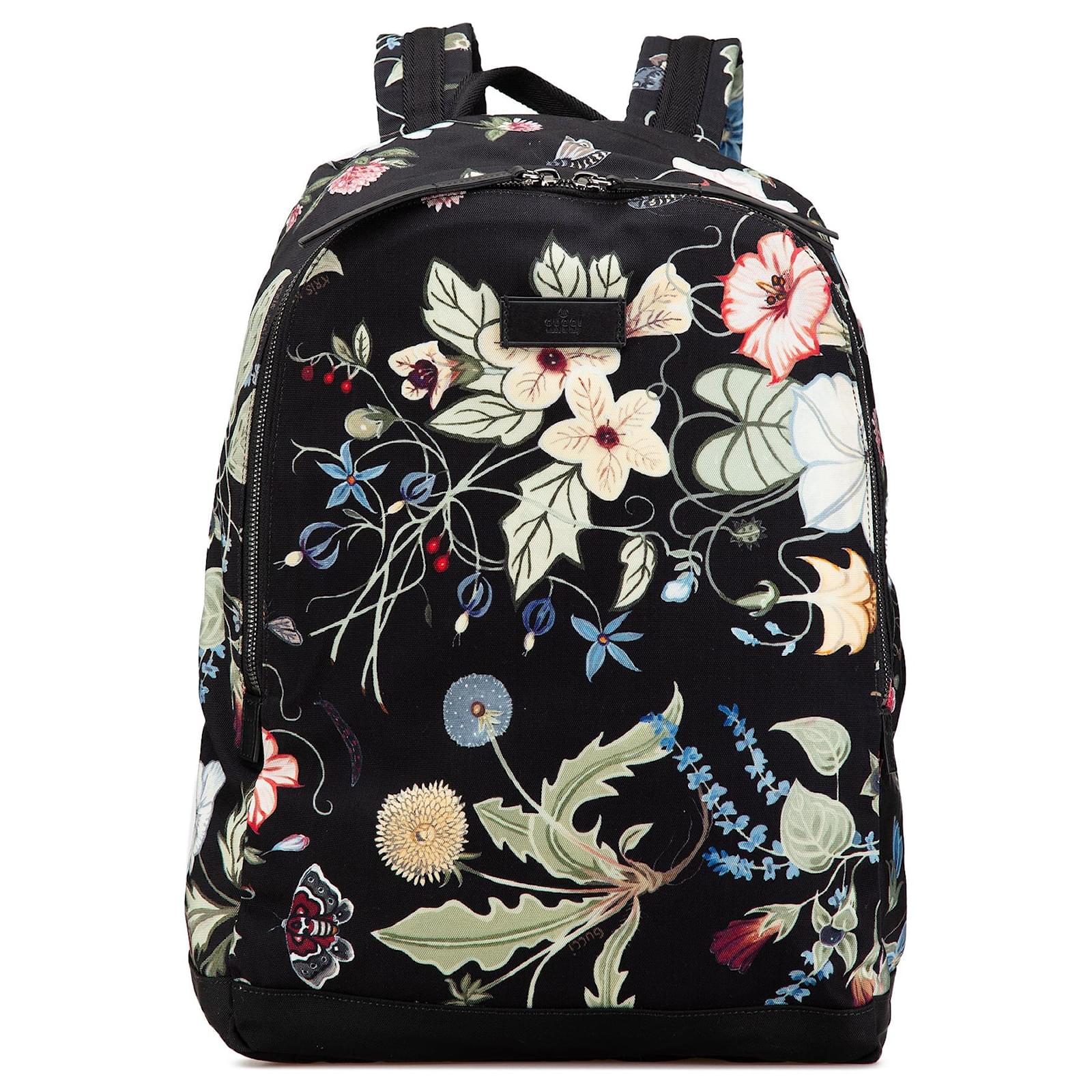 Black Gucci Flora Canvas Knight Backpack Leather ref.1874685 - Joli Closet