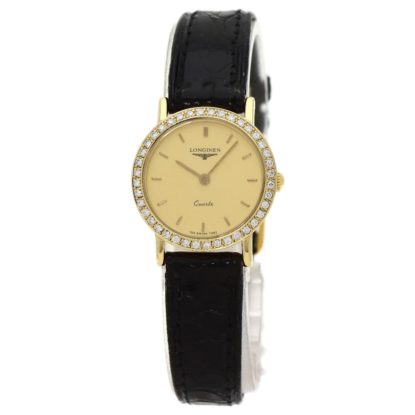Longines Diamond Bezel Watch K18 Yellow Gold Leather Ladies ref.1874976 ...