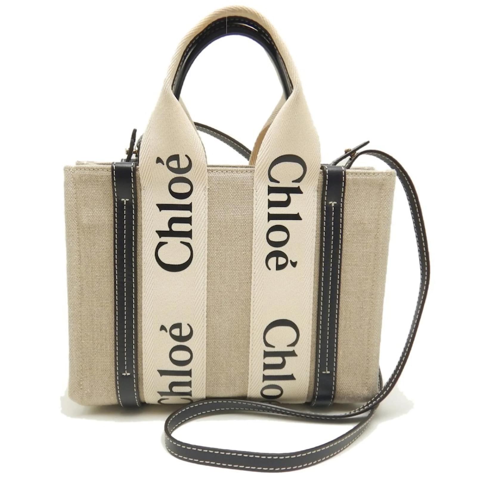 Chloé Woody Small Tote Bag White Linen ref.1875008 - Joli Closet