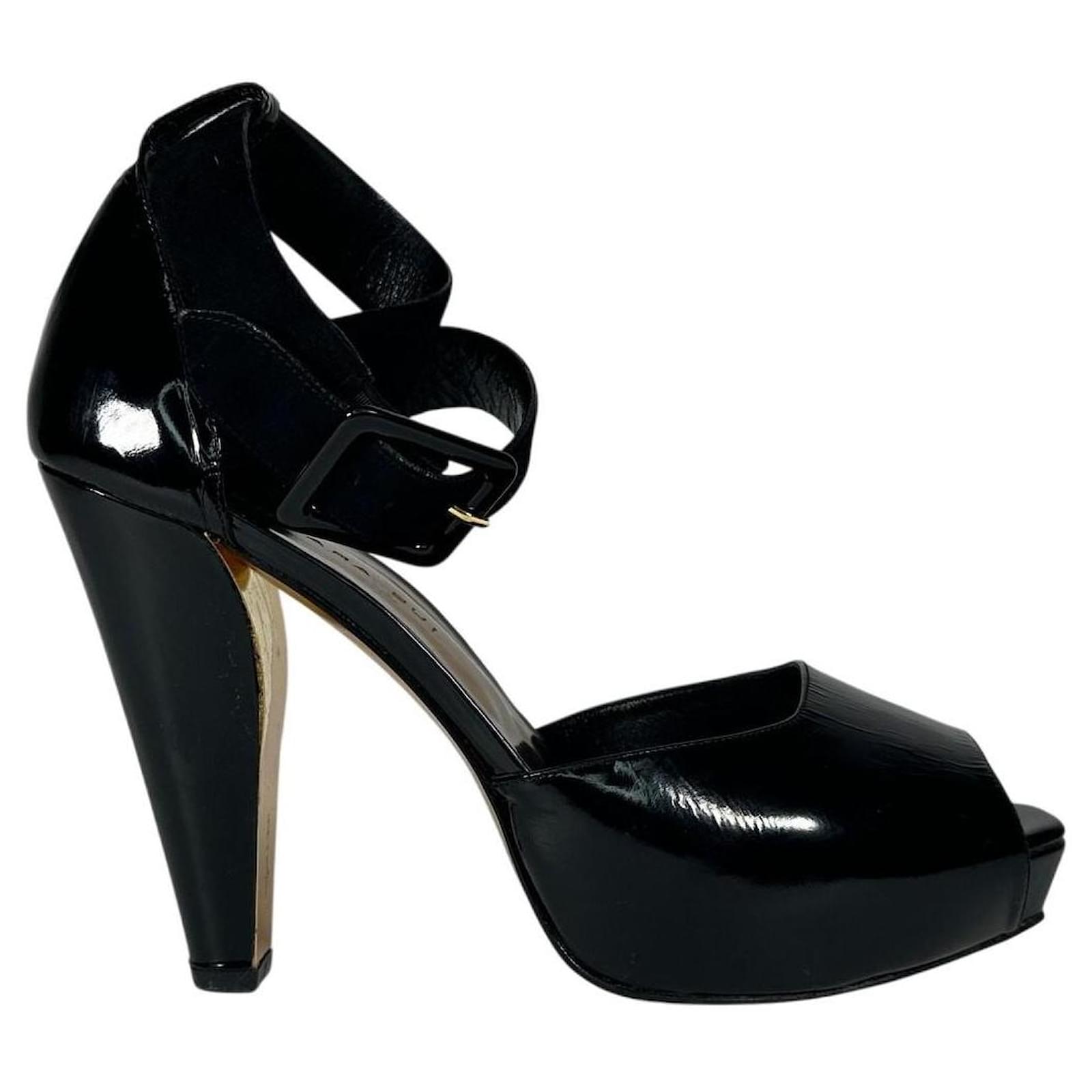 BARBARA BUI Peep Toe Patent Leather High Heel Sandals Black ref.1879314 ...