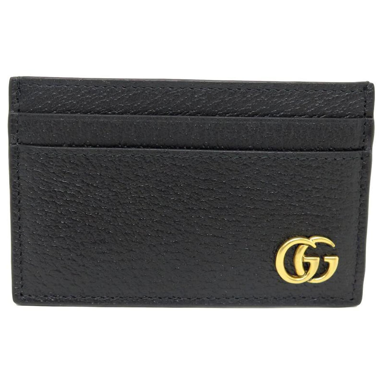 NEW GUCCI CARD HOLDER 657588 GG LOGO GOLD 4CC BLACK LEATHER ref.1880602 ...
