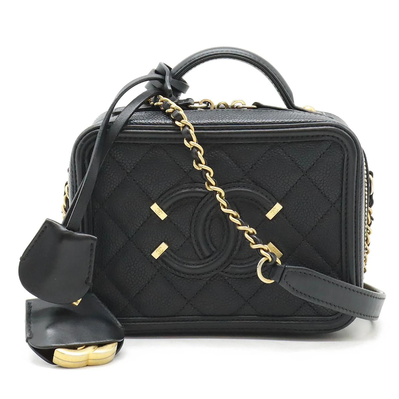 Chanel CC Filigree Matelasse Vanity Case Handbag Black Leather ref ...