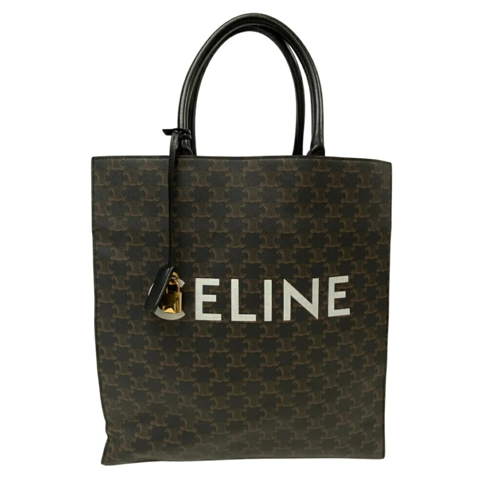 Celine CELINE Triomphe Vertical Cabas Tote Bag Brown Black Leather Plastic ref.1885492 Joli Closet