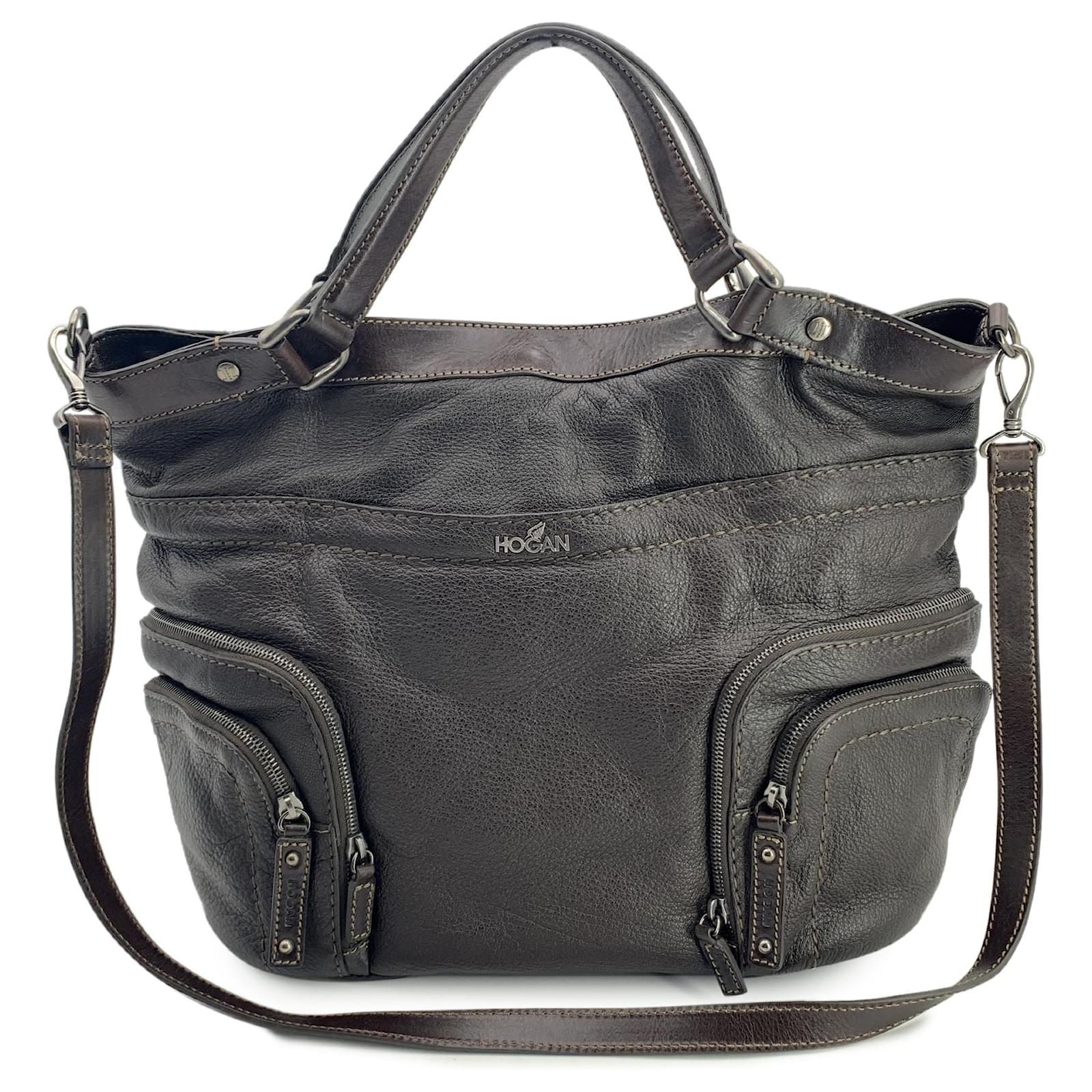 Hogan Brown Leather Double Pocket Shoulder Bag Tote ref.1886075 - Joli ...