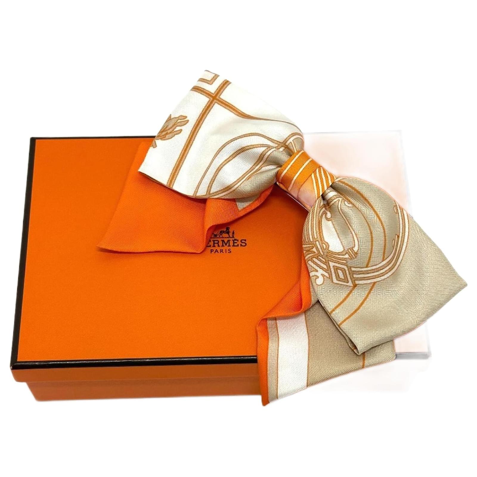 Hermès Hermes Ribbon Grenelle Exlibris Hair Barrette White Beige Orange ...