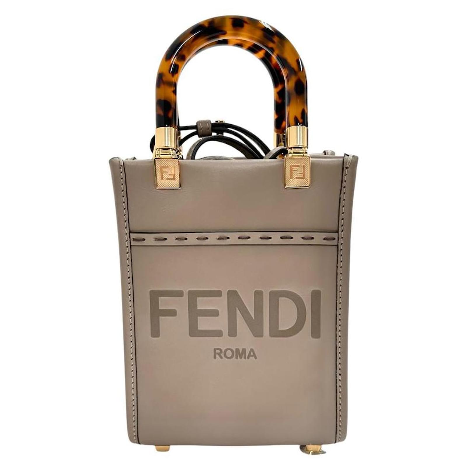 Fendi Sunshine Mini Shopper Leather Bag Brown Beige ref.1887387 - Joli ...