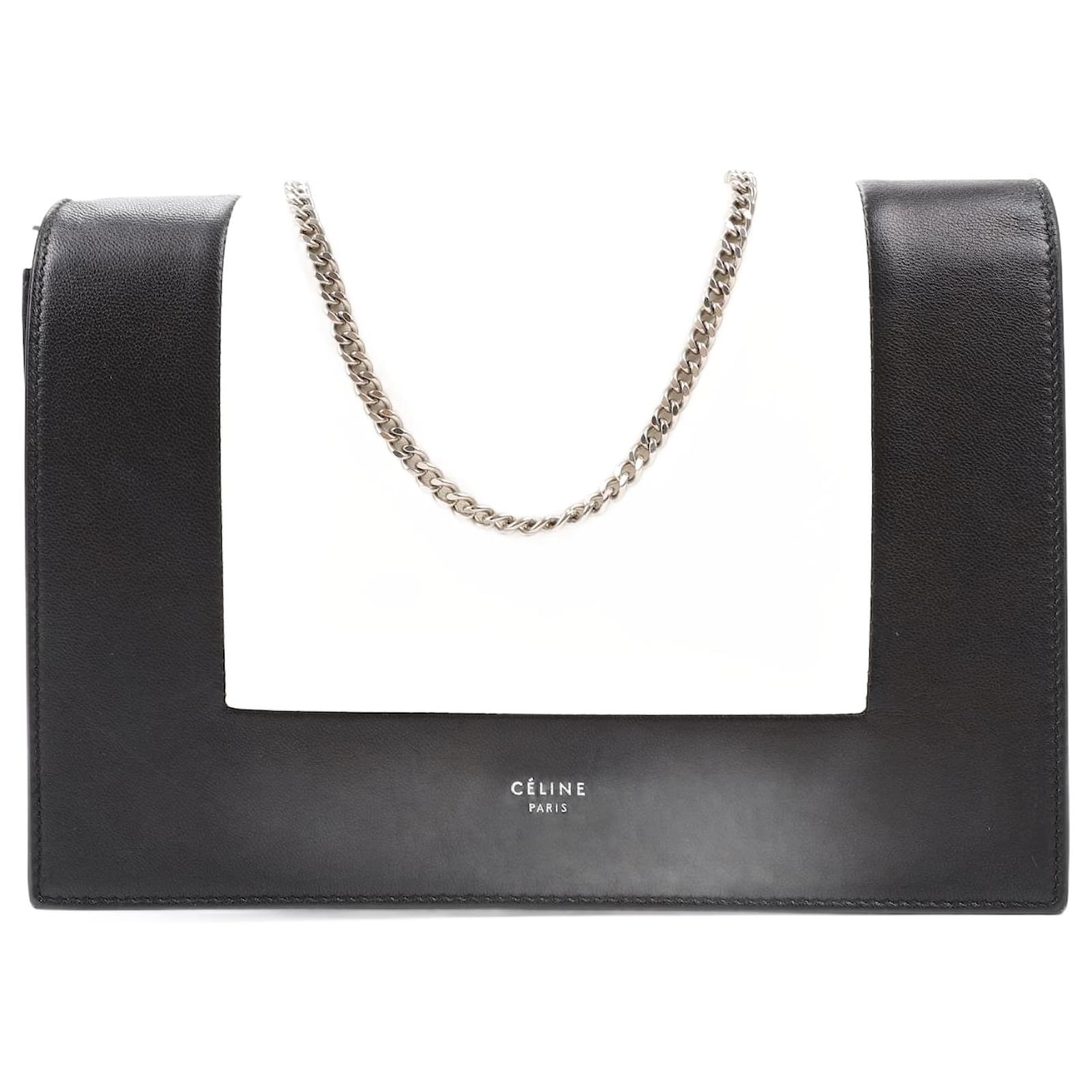 Céline Celine Frame Evening Leather Chain Shoulder Bag in Black × White ...