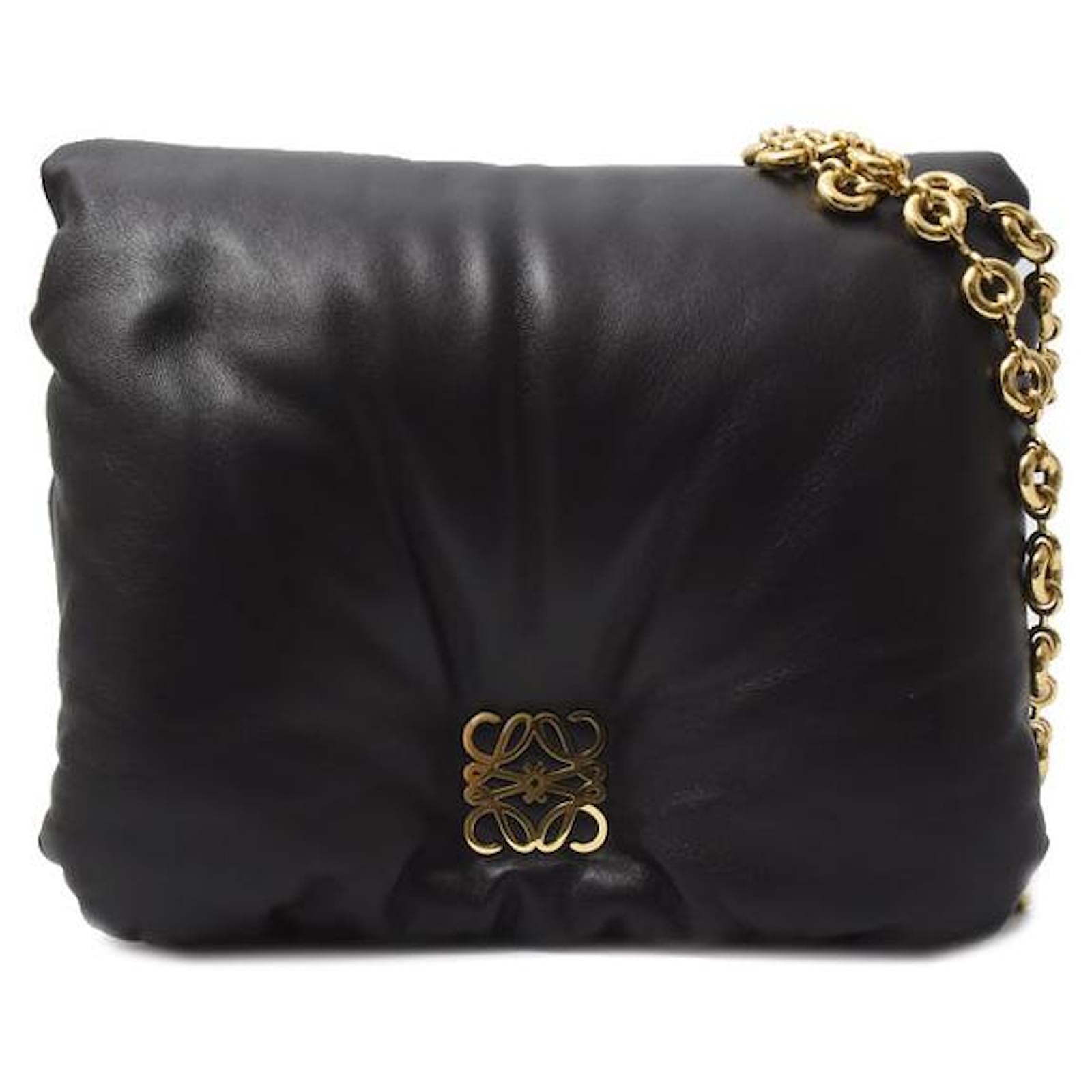 Loewe Lambskin Puffer Goya Chain Shoulder Bag AP40441X01 Black Leather ...