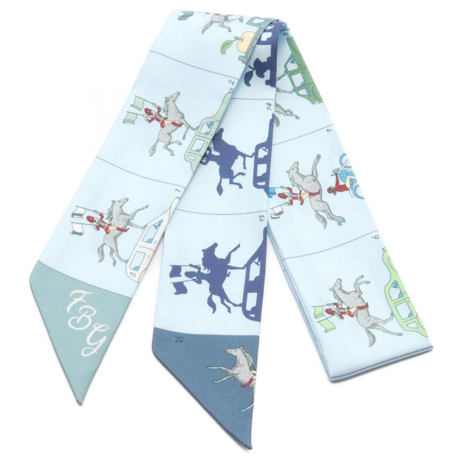 Hermès Hermes Silk Twilly Scarf HERMES PARADE Blue Cloth ref.1896986 ...